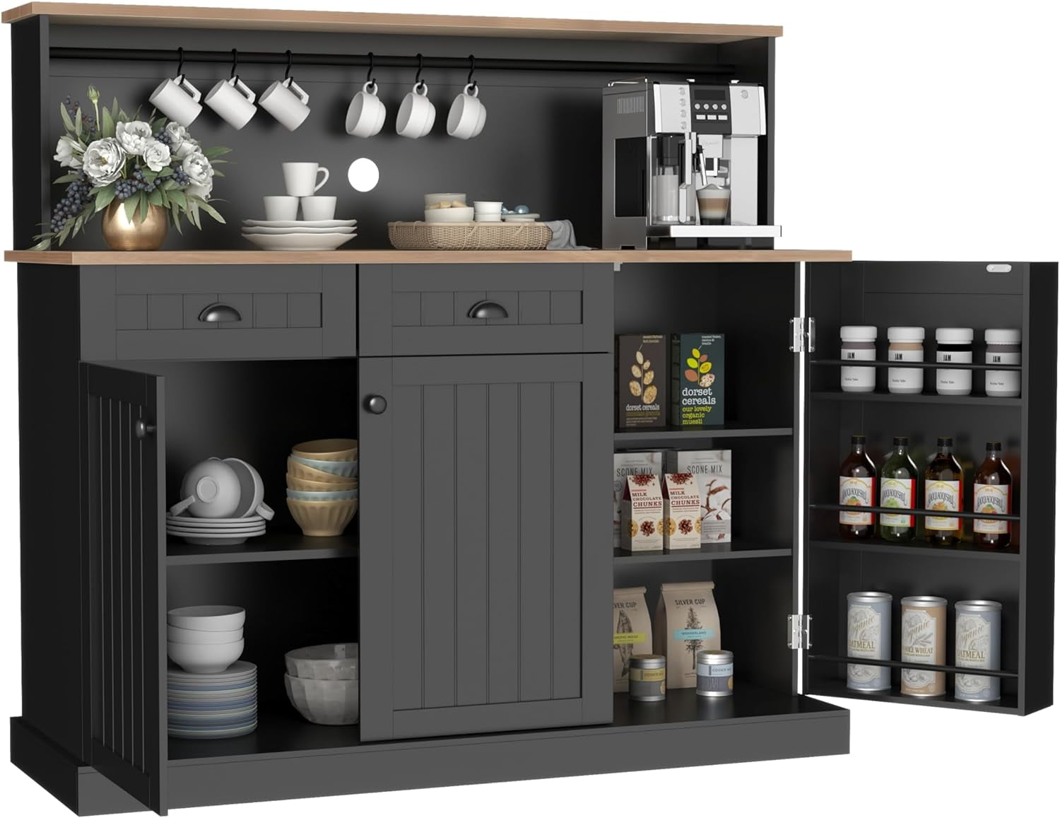 Sideboard Buffet Cabinet with 2 Drawers, Farmhouse Kitchen Pantry ...