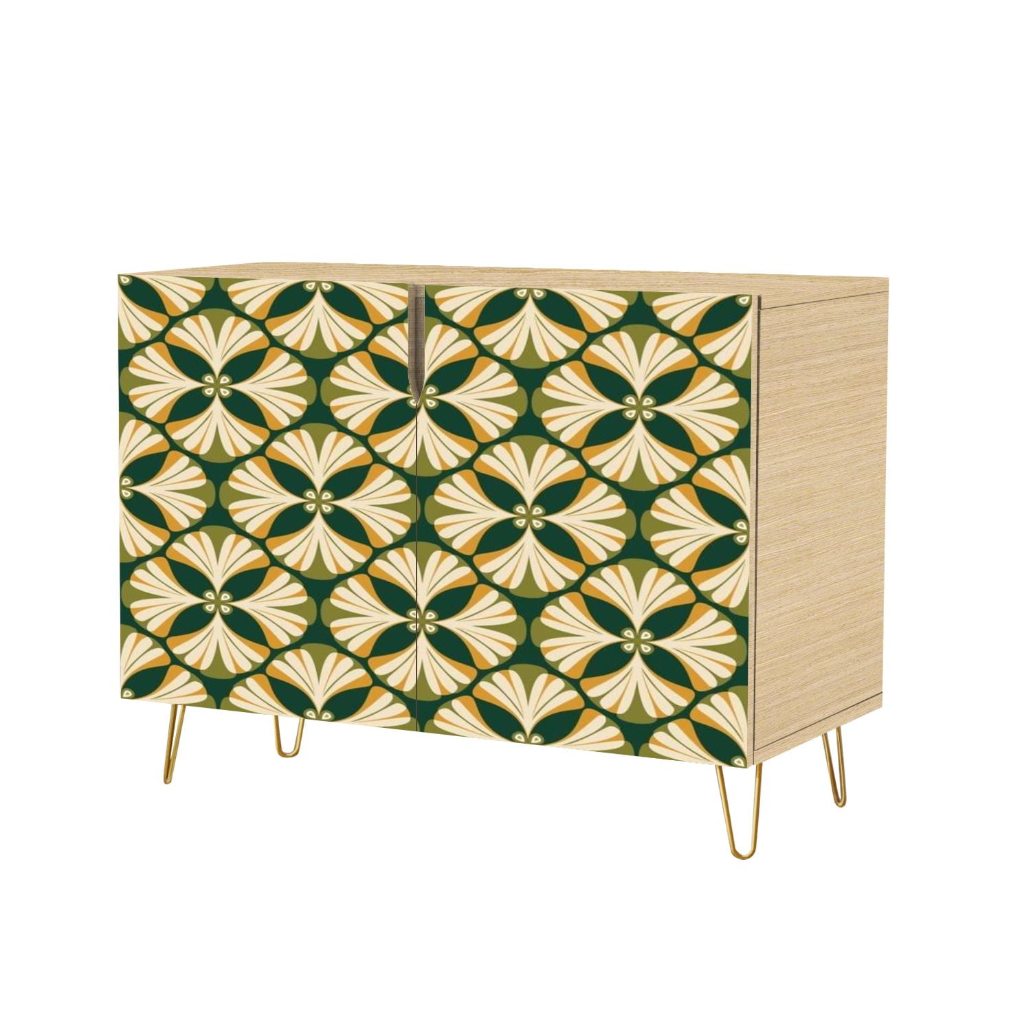 Sideboard Buffet Cabinet with Storage Abstract Retro Geometric Gingko ...