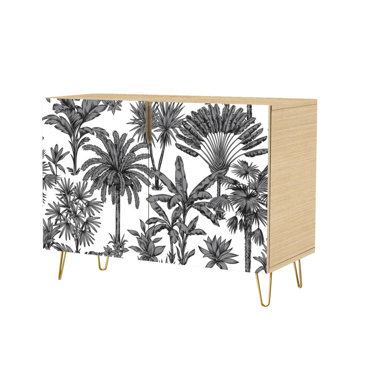 Sideboard Buffet Cabinet with Storage Black white tropical seamless ...