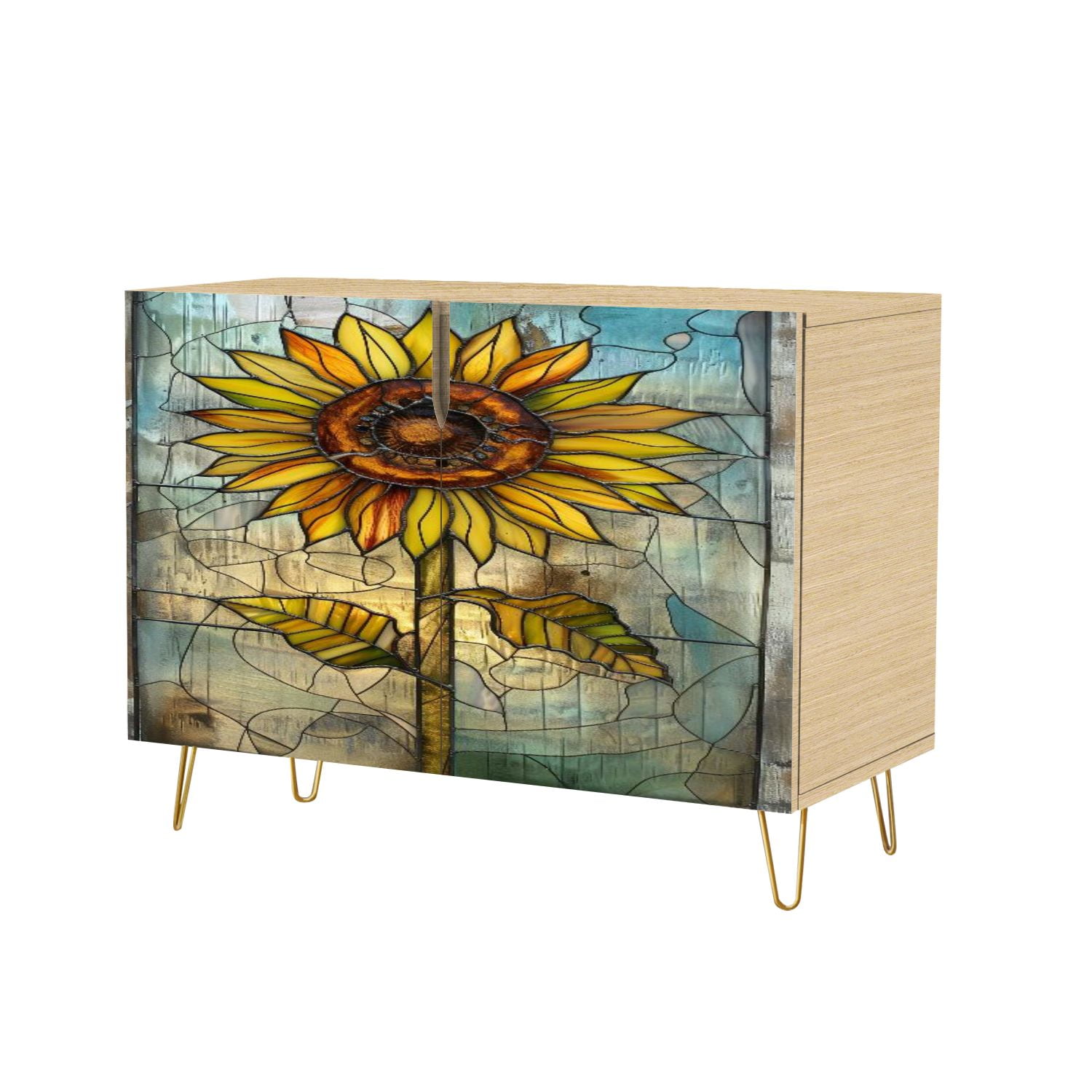 Sideboard Buffet Cabinet with Storage Bright Sunflower Stained Glass ...