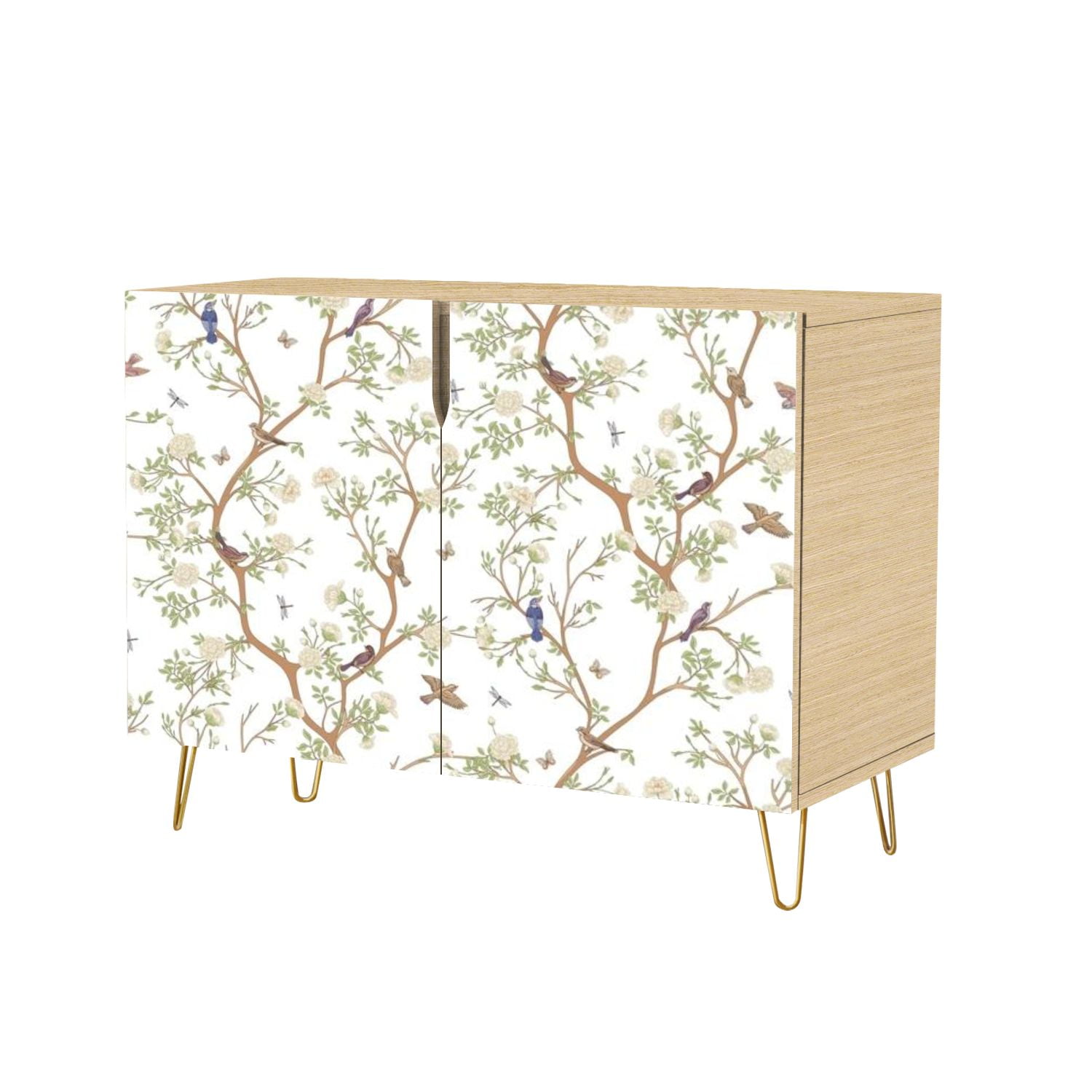 Sideboard Buffet Cabinet with Storage Camellia blossom tree sparrow ...