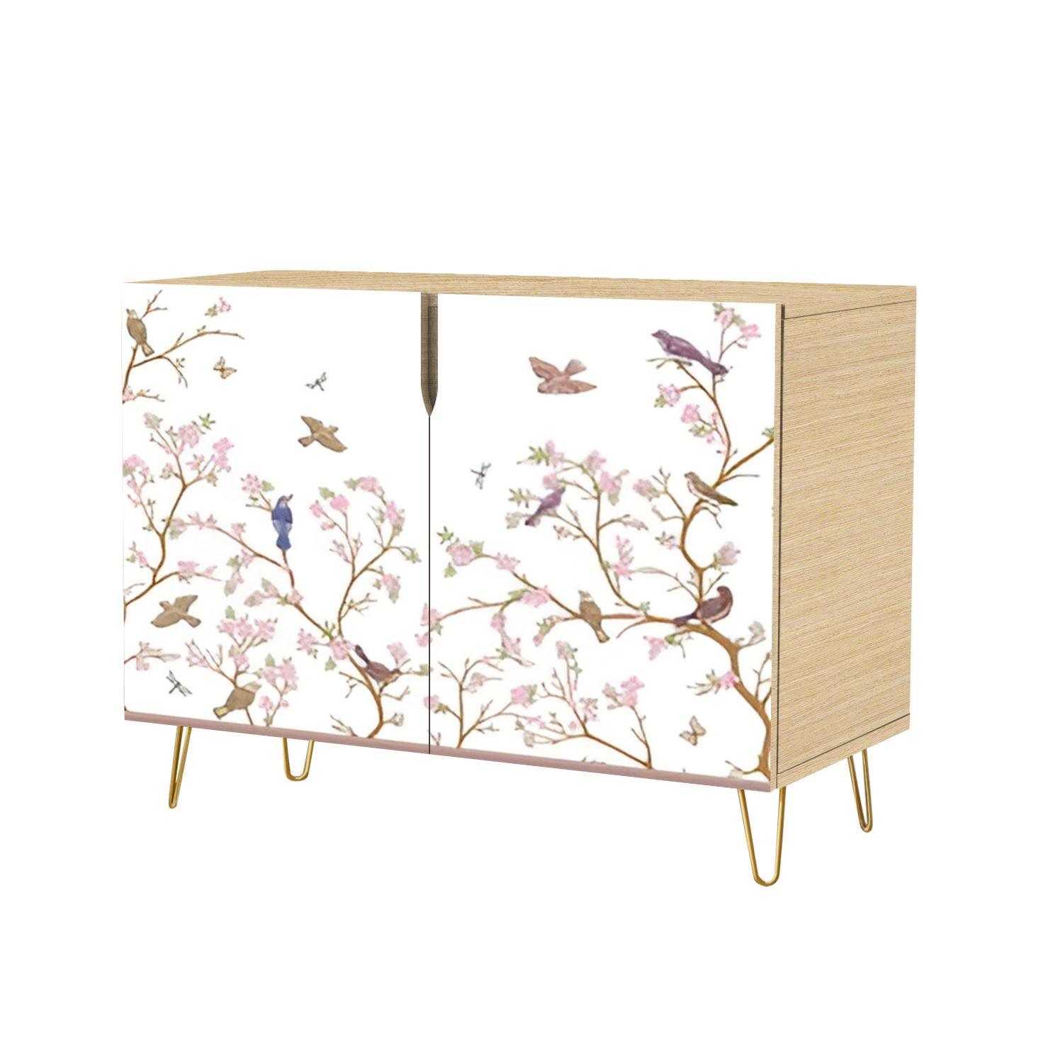 Sideboard Buffet Cabinet with Storage Cherry blossom tree sparrow ...