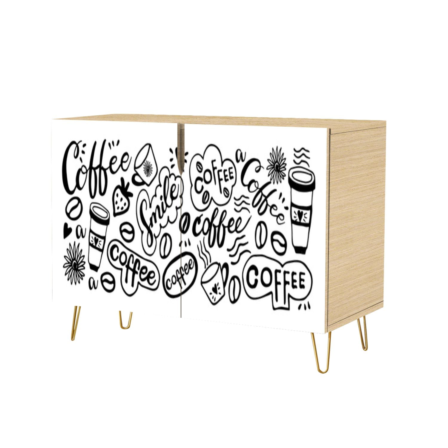 Sideboard Buffet Cabinet with Storage Coffee doodle style different ...