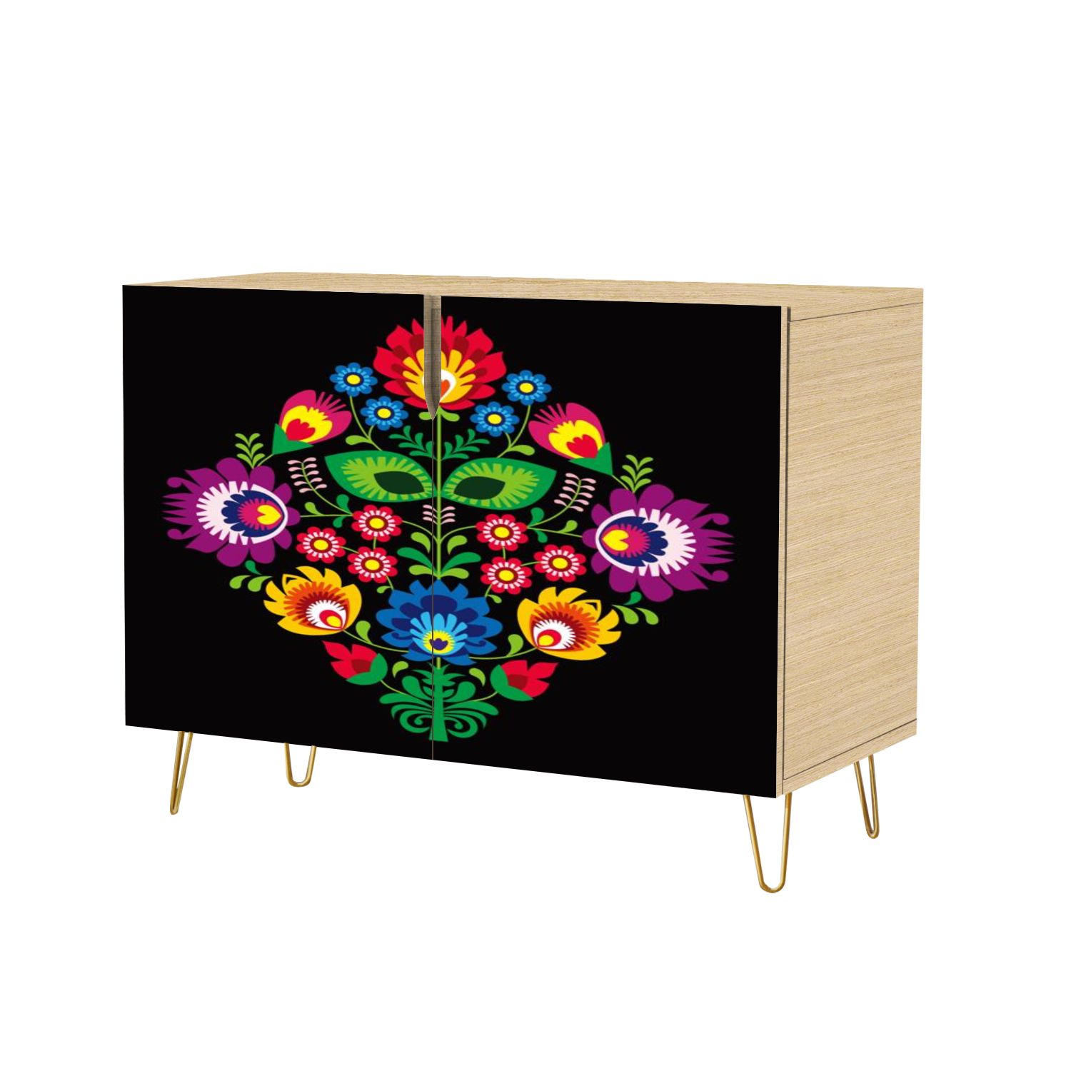 Sideboard Buffet Cabinet with Storage Folk embroidery flowers polish ...
