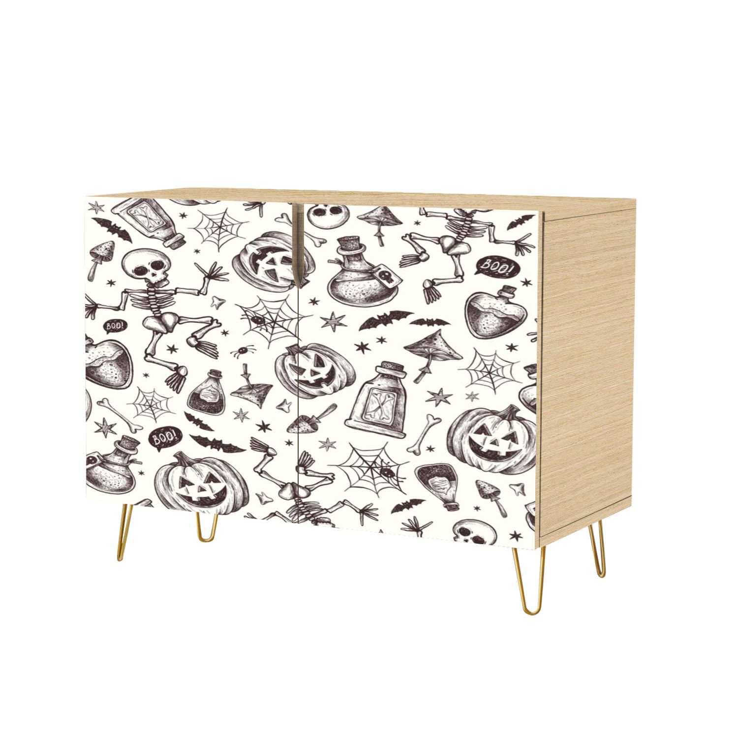 Sideboard Buffet Cabinet with Storage Halloween seamless Hand Drawn ...