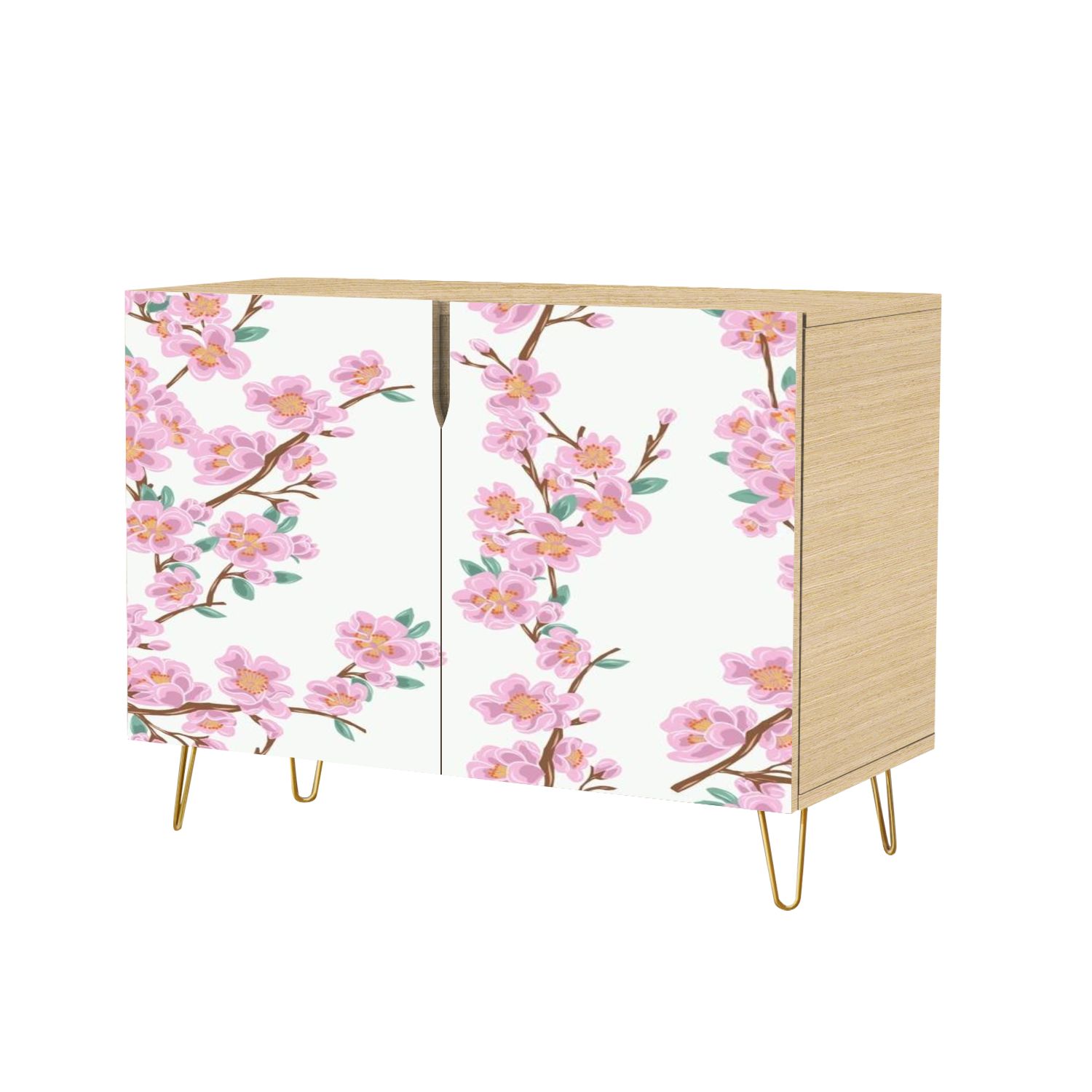 Sideboard Buffet Cabinet with Storage Hand Drawn Pink Cherry Blossom ...