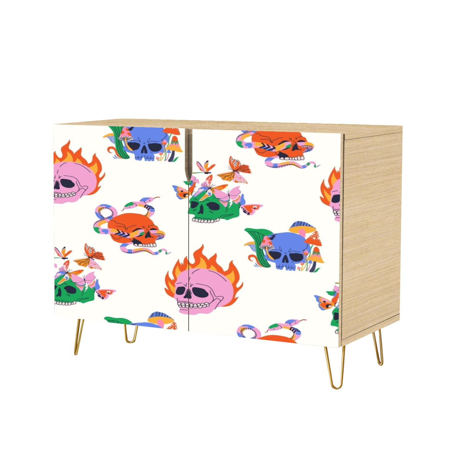 Sideboard Buffet Cabinet with Storage Hand drawn cute skull snake file ...
