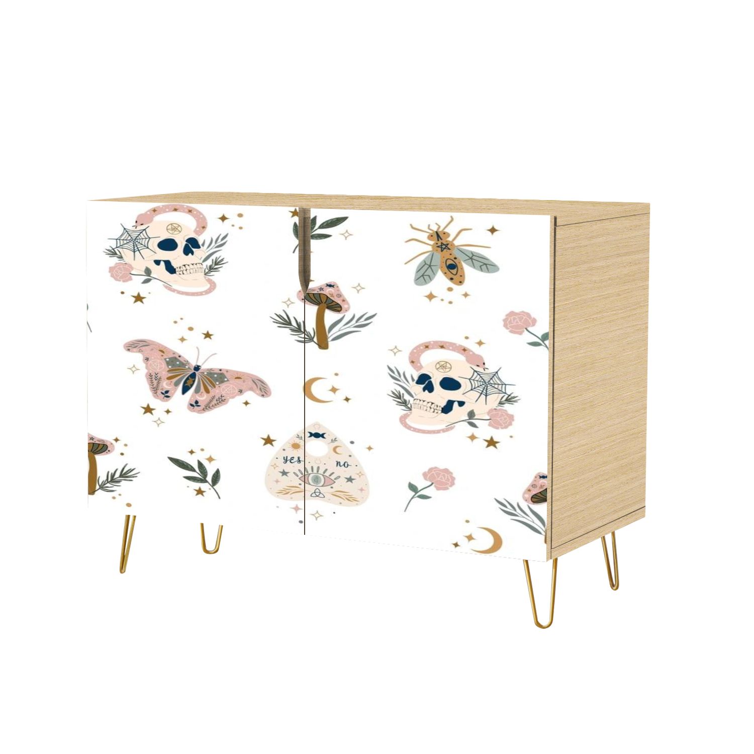 Sideboard Buffet Cabinet with Storage Hand drawn floral skull seamless ...