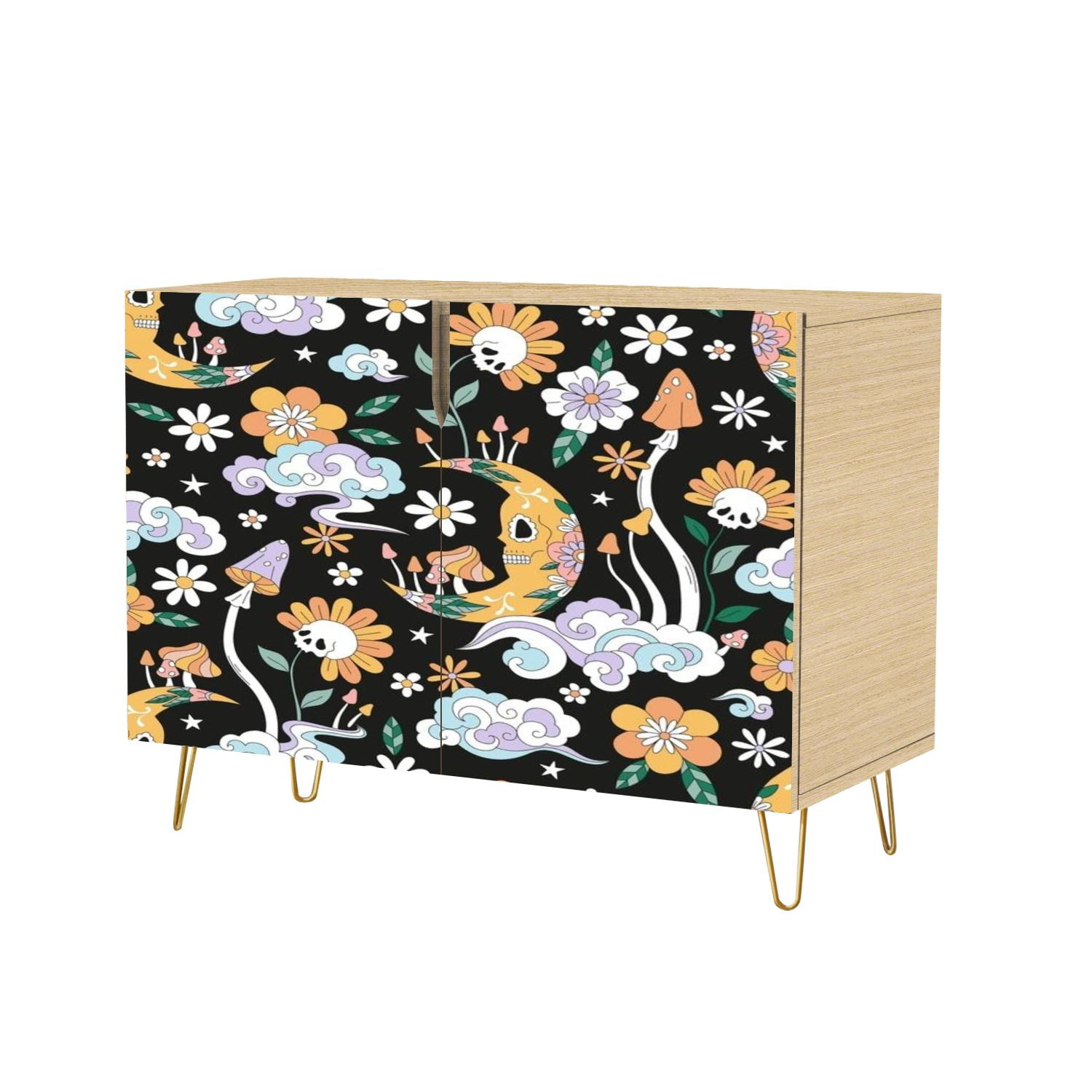 Sideboard Buffet Cabinet with Storage Mushrooms Scull Crescent Flowers ...
