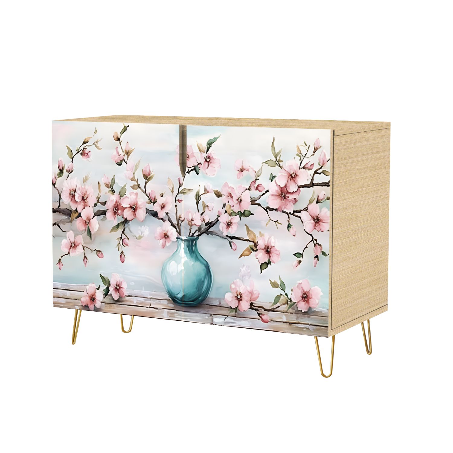 Sideboard Buffet Cabinet with Storage Pink Flower Florals Abstract Teal ...