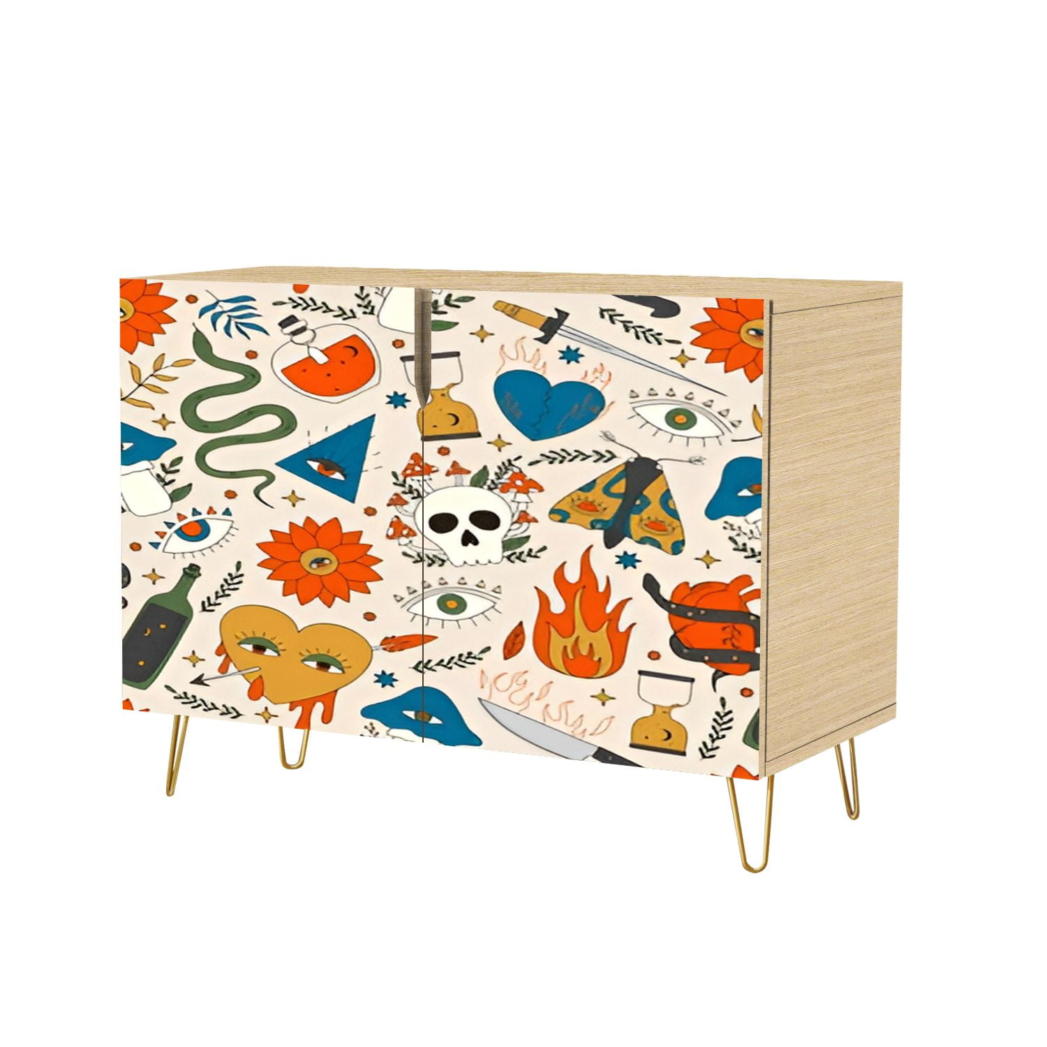 Sideboard Buffet Cabinet with Storage Seamless 70s psychedelic tattoo ...
