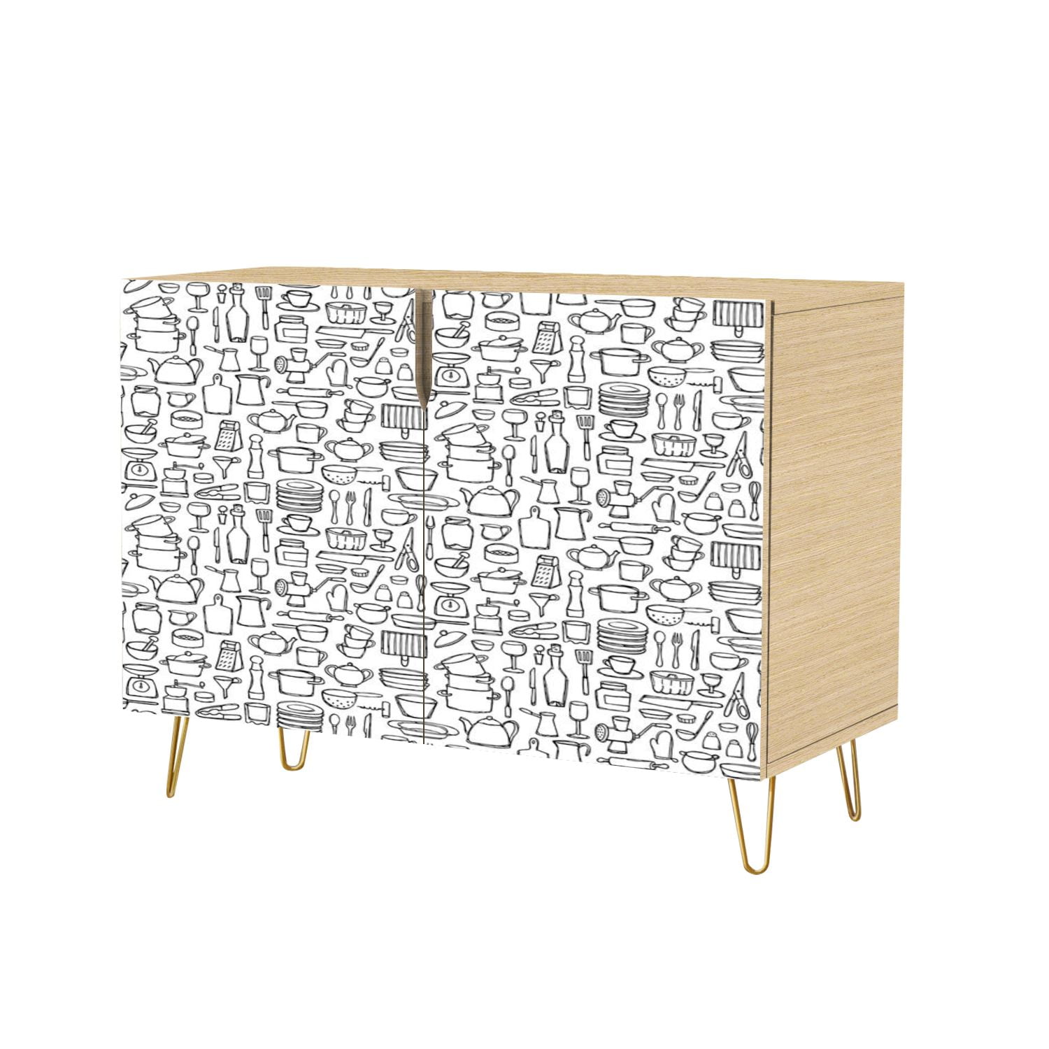 Sideboard Buffet Cabinet with Storage Seamless hand drawn kitchen ...