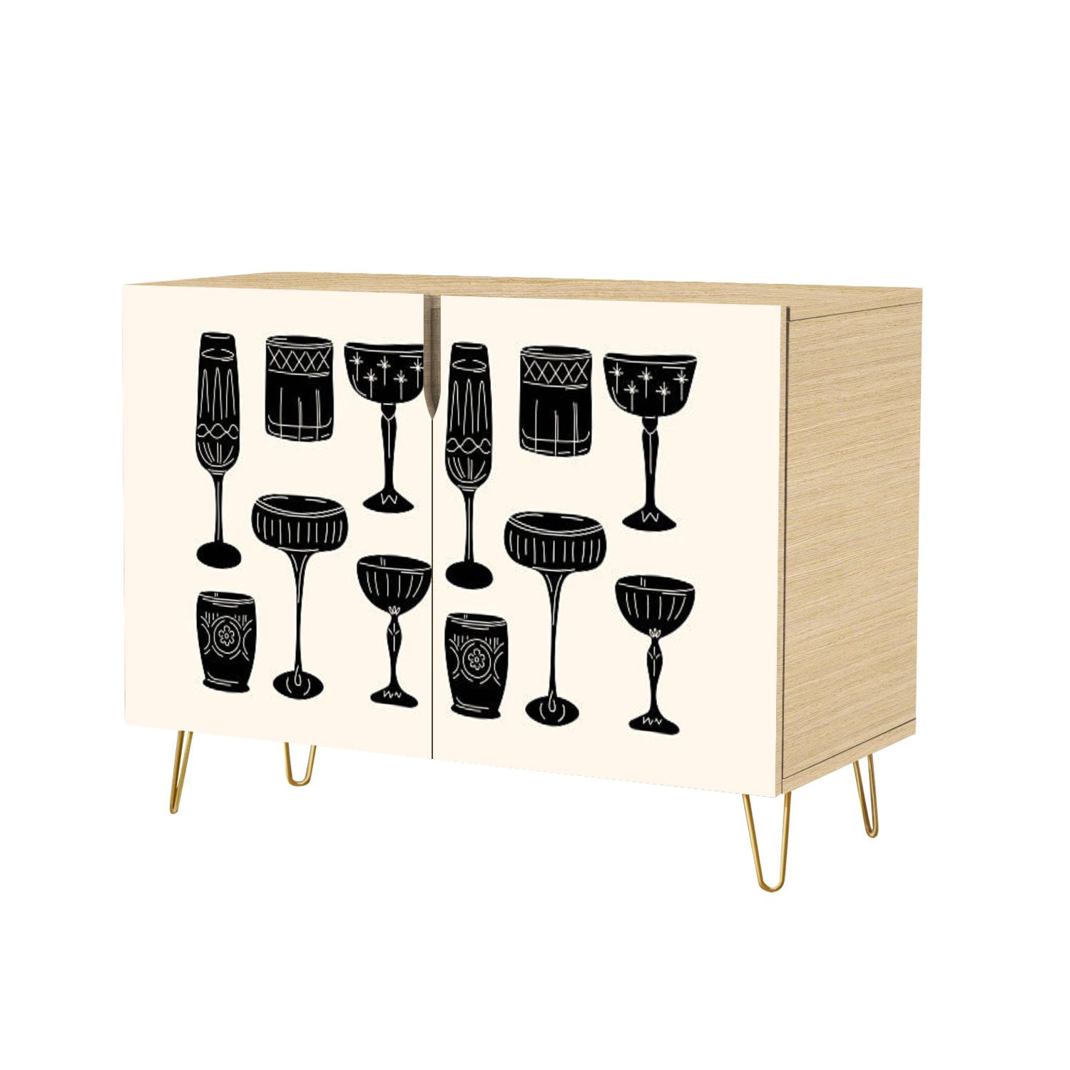 Sideboard Buffet Cabinet with Storage Set alcoholic cocktails glasses ...