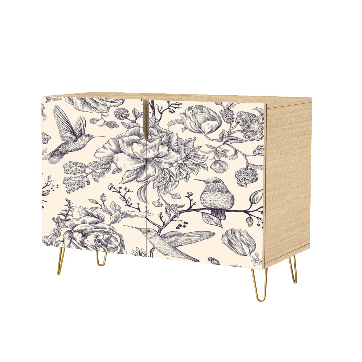 Sideboard Buffet Cabinet with Storage Sketch birds flowers flower for ...