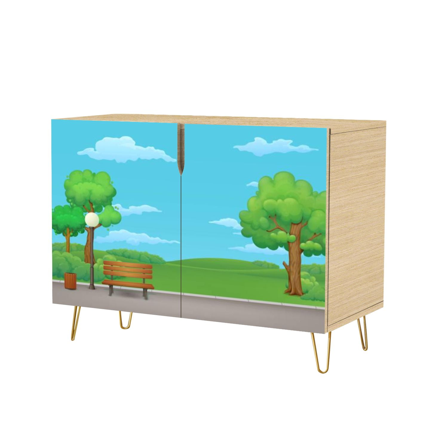 Sideboard Buffet Cabinet with Storage Summer day park Wooden bench ...