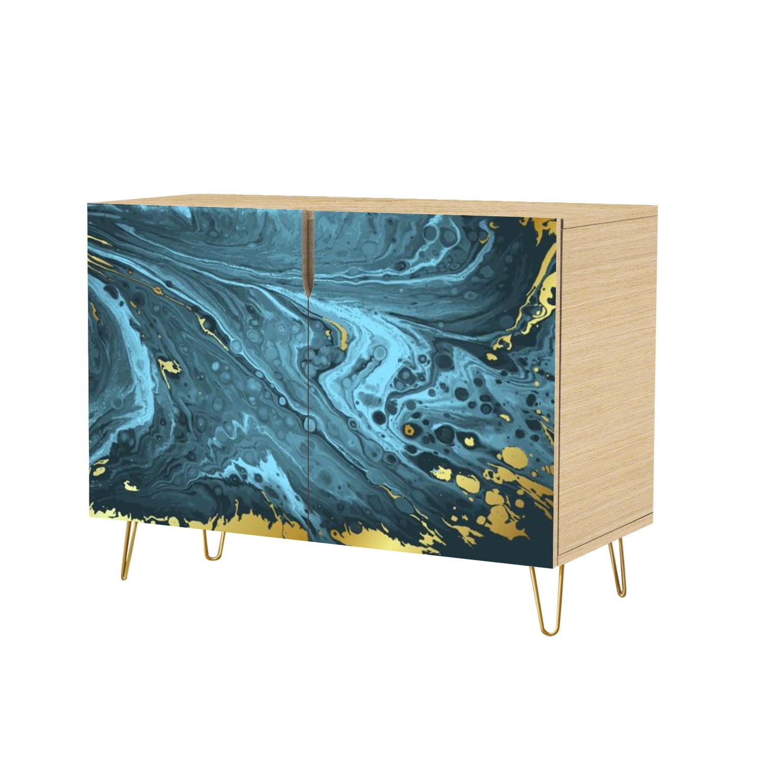 Sideboard Buffet Cabinet with Storage Turquoise Blue Gold Marble Abstract with 2 Doors for ...