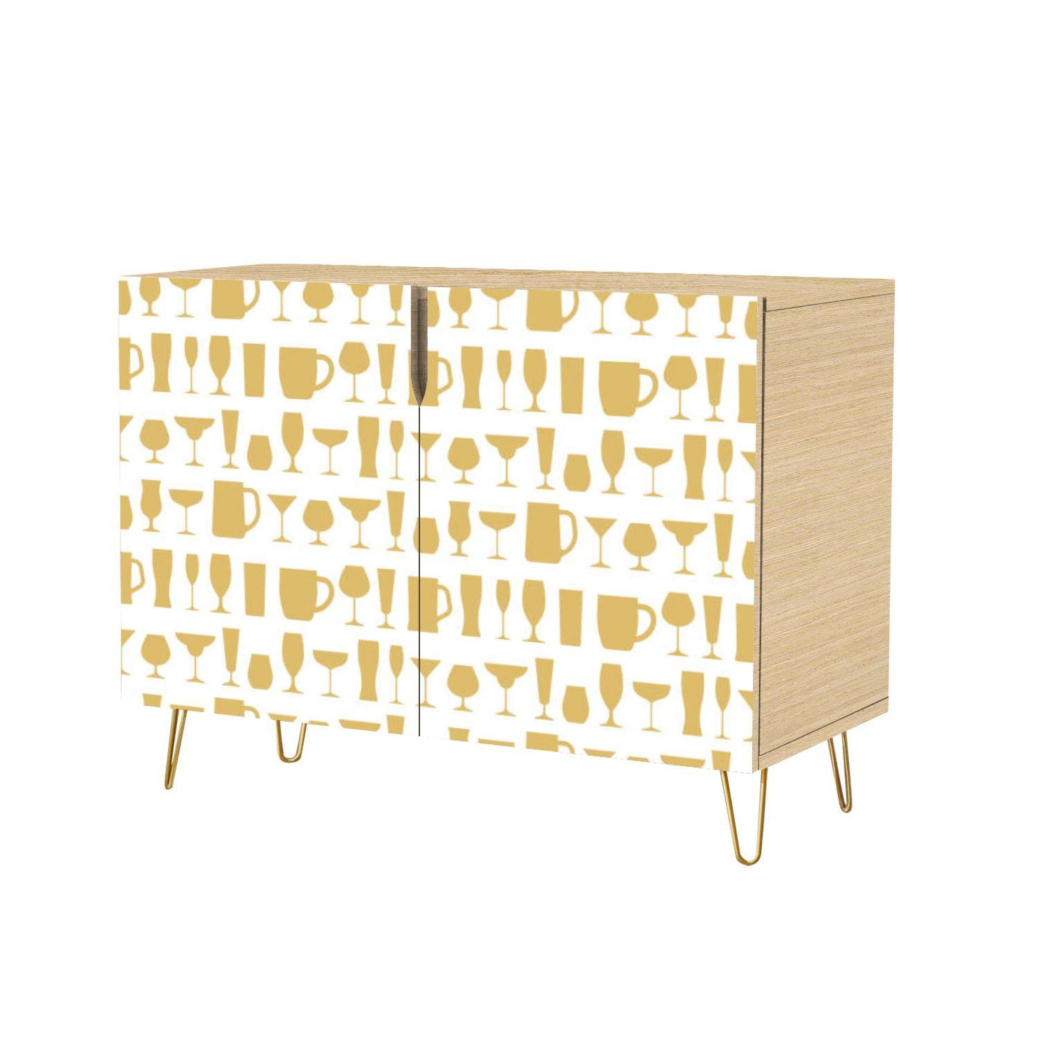 Sideboard Buffet Cabinet with Storage golden seamless different drinking glasses beer wine ...