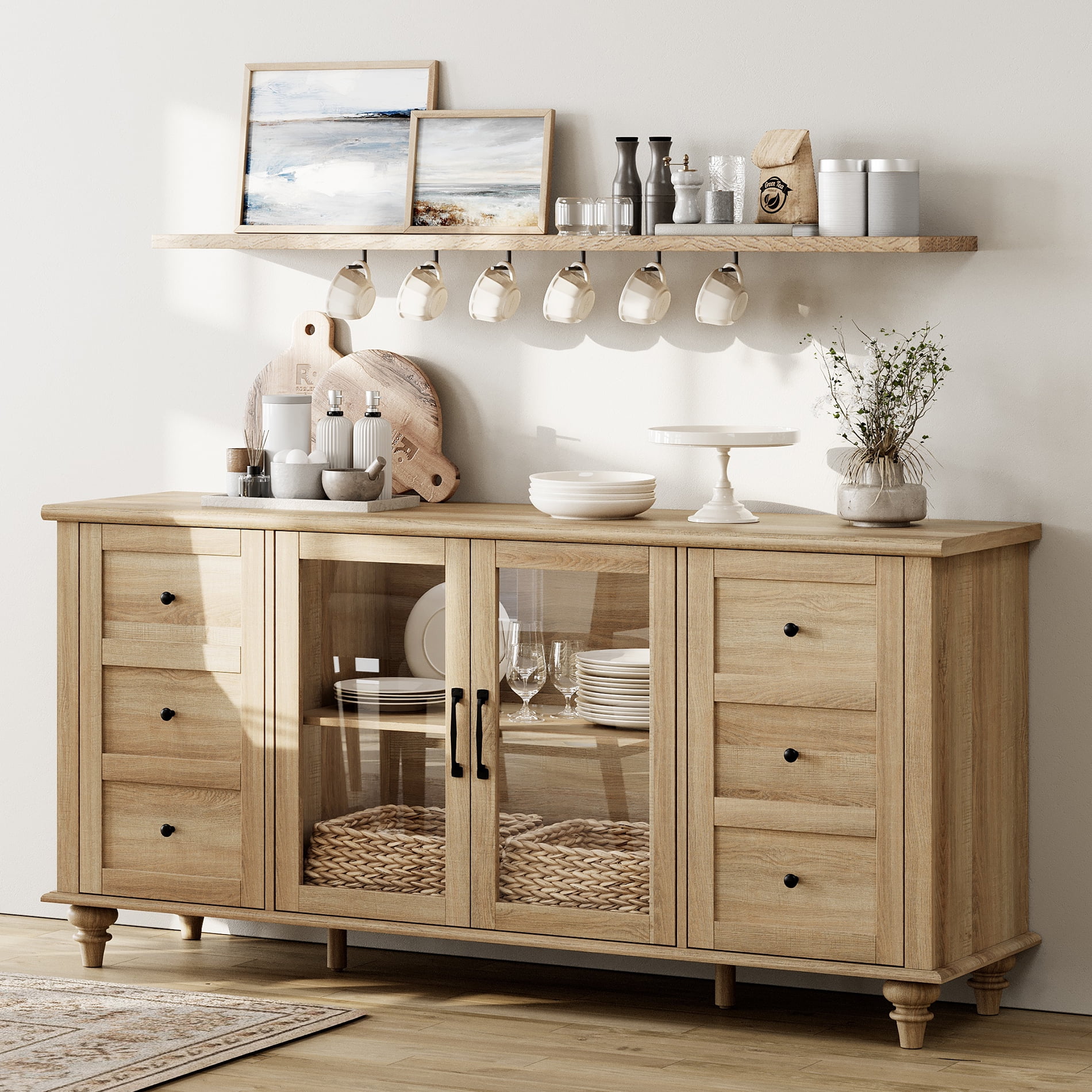 Sideboard Buffet Cabinets with Glass Door, Accent Sideboard Storage ...