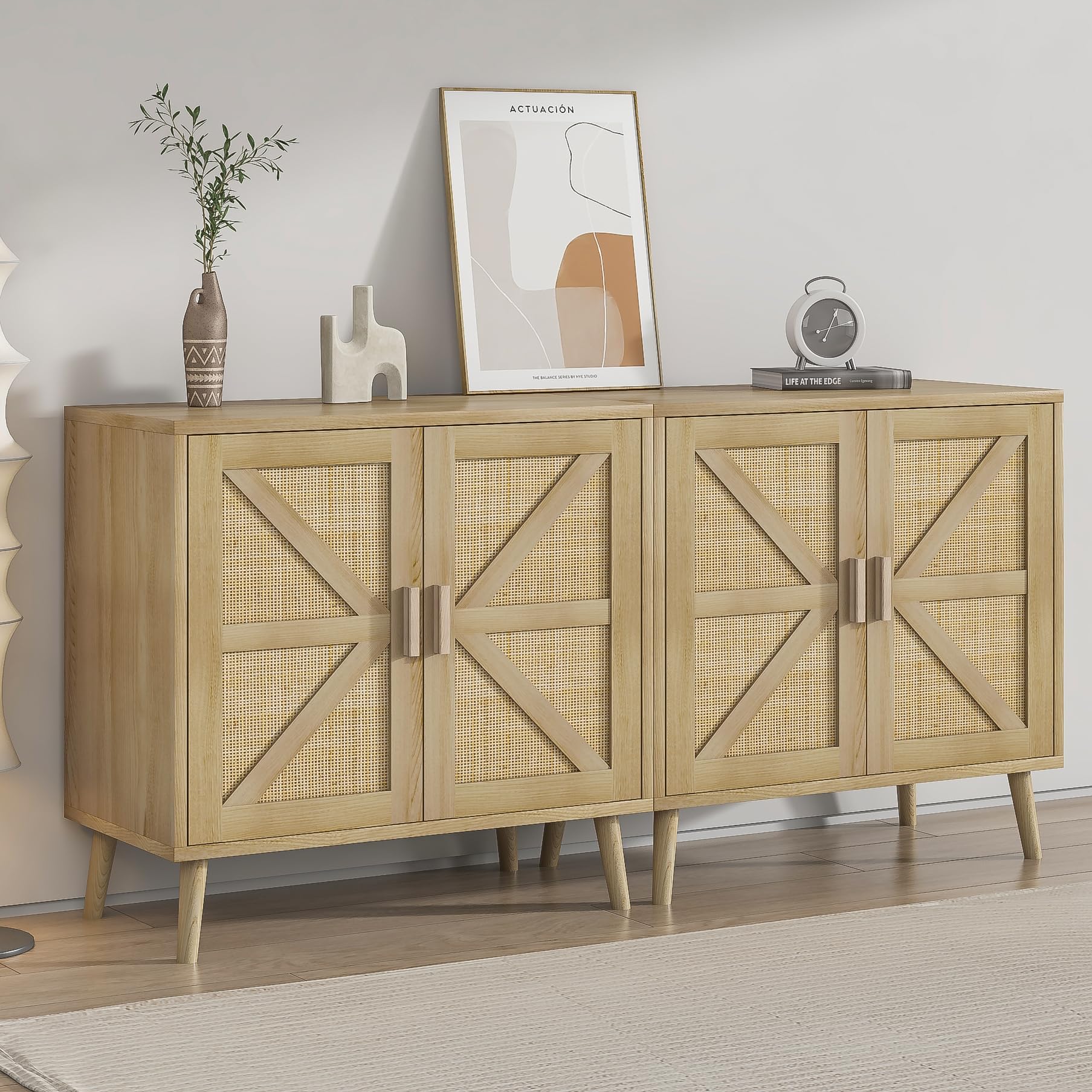 BELLEZE Sideboard Buffet Cabinet, Modern Wood Glass-Buffet-Sideboard ...