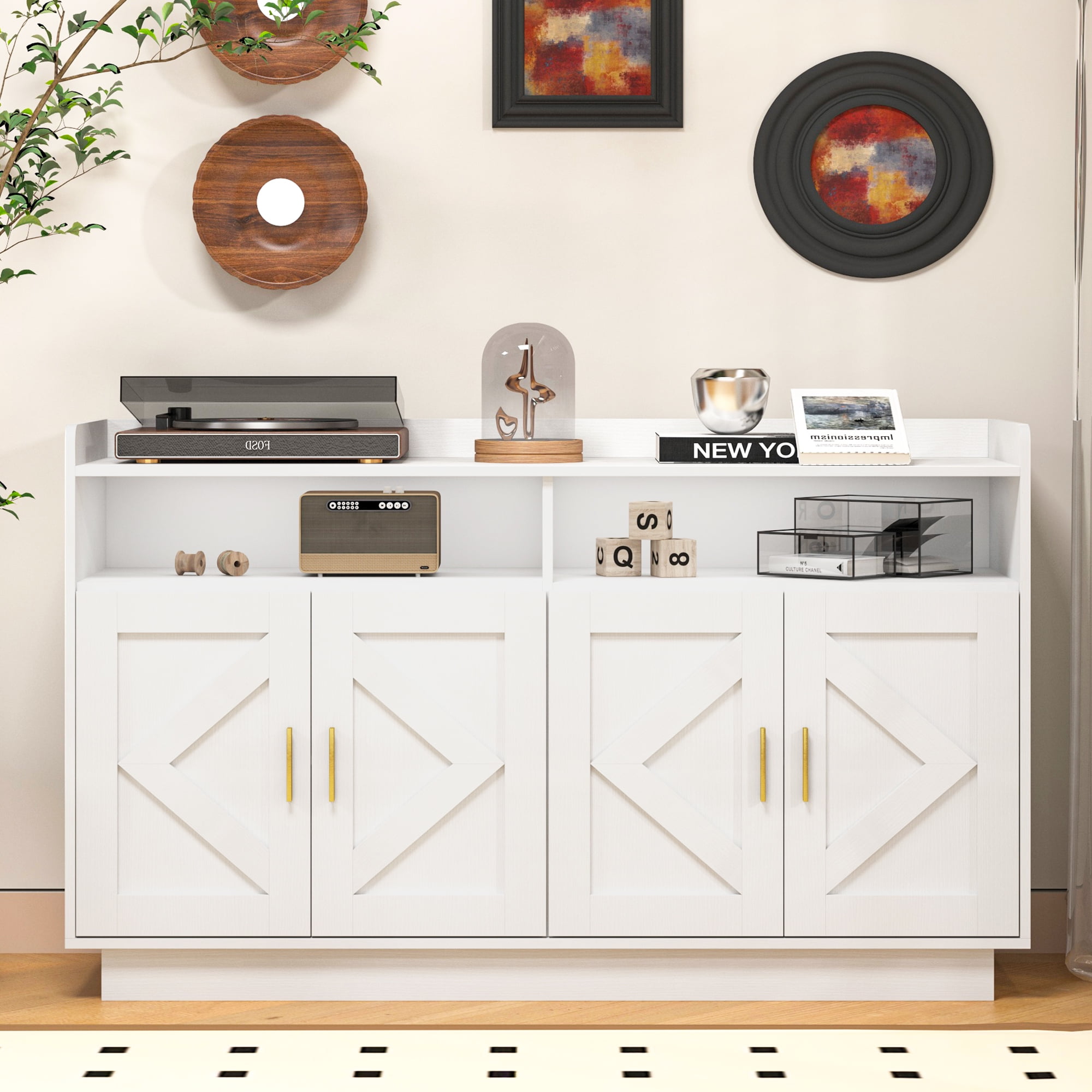 Sideboard Buffet Storage Cabinet with 4 Doors&Shelves, Accent Storage ...