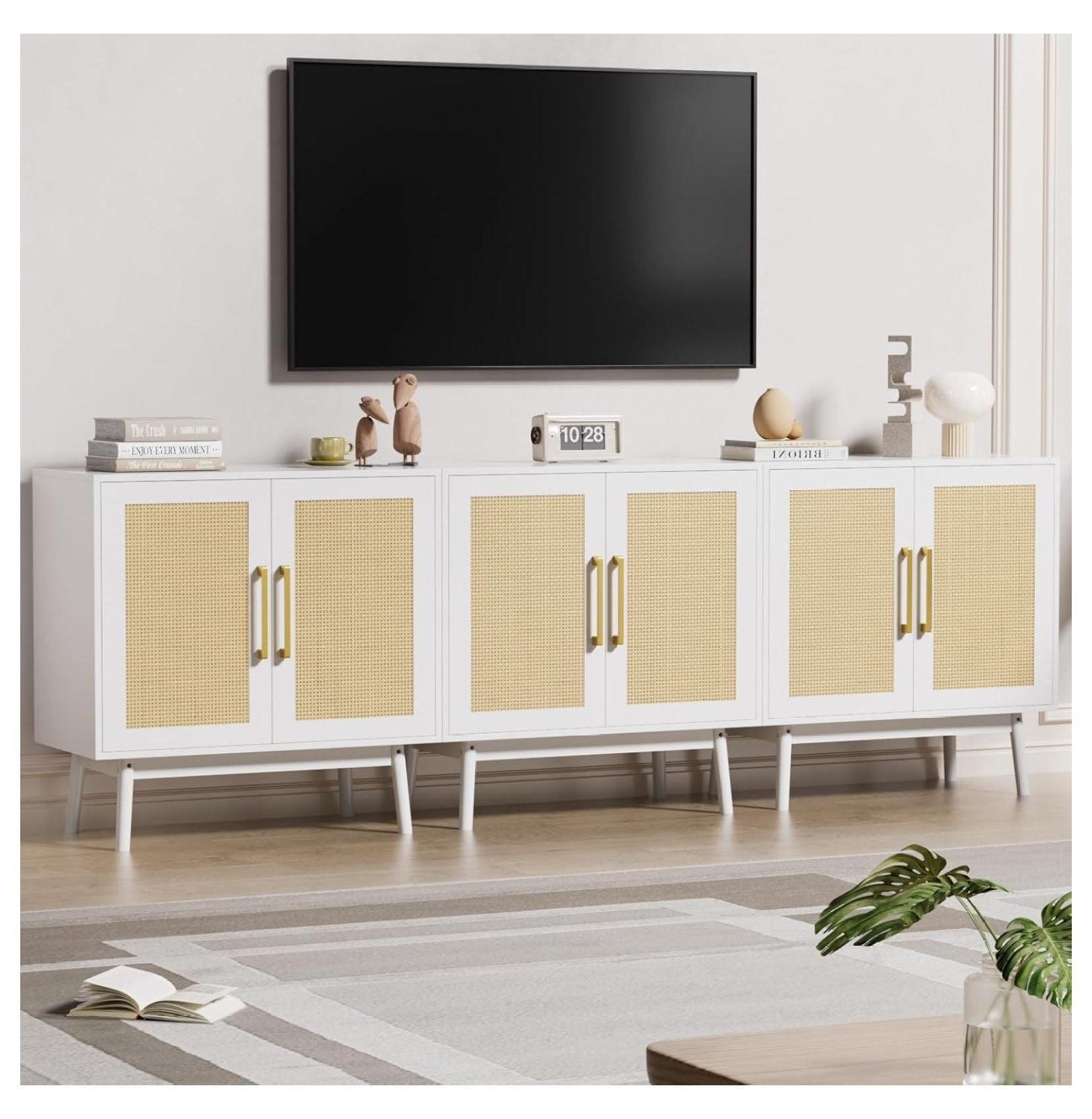 Sideboard Buffet Storage Cabinet, Long Buffet Cabinet with Rattan Decor ...