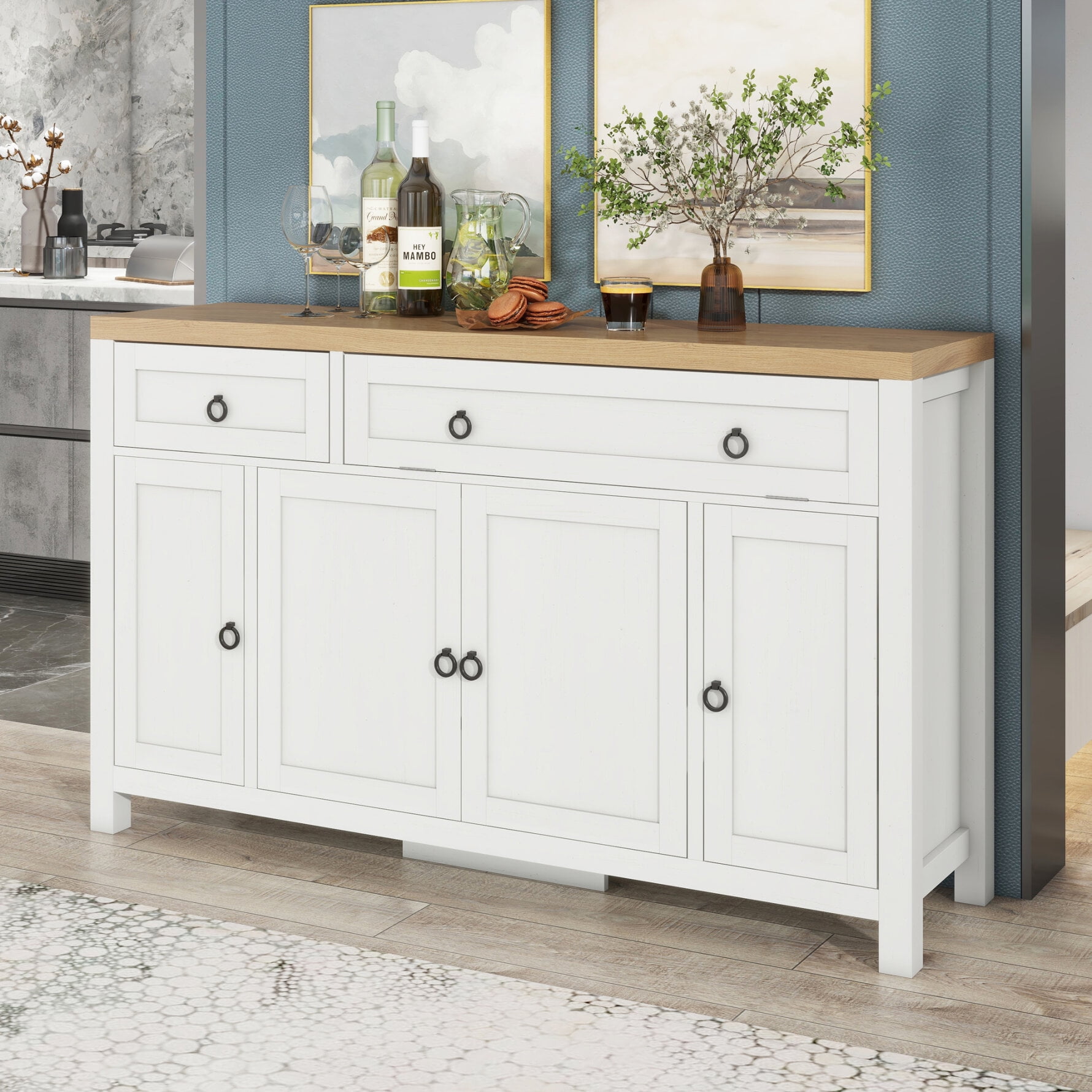 Sideboard Buffet Table with Storage Drawer, Farmhouse Sideboard Storage ...
