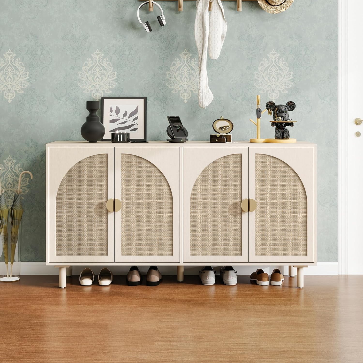 Sideboard and Buffet cabinets with Storage - Rattan 4 Door Decorative ...