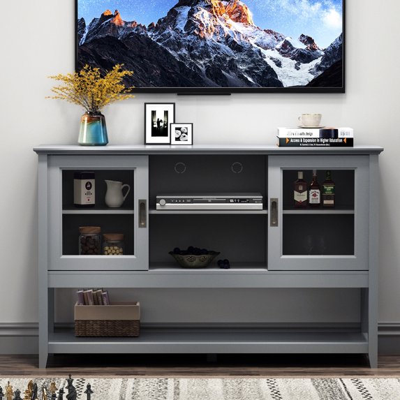 Sideboard Buffet in Gray with Adjustable Shelves / Tempered Glass Doors ...