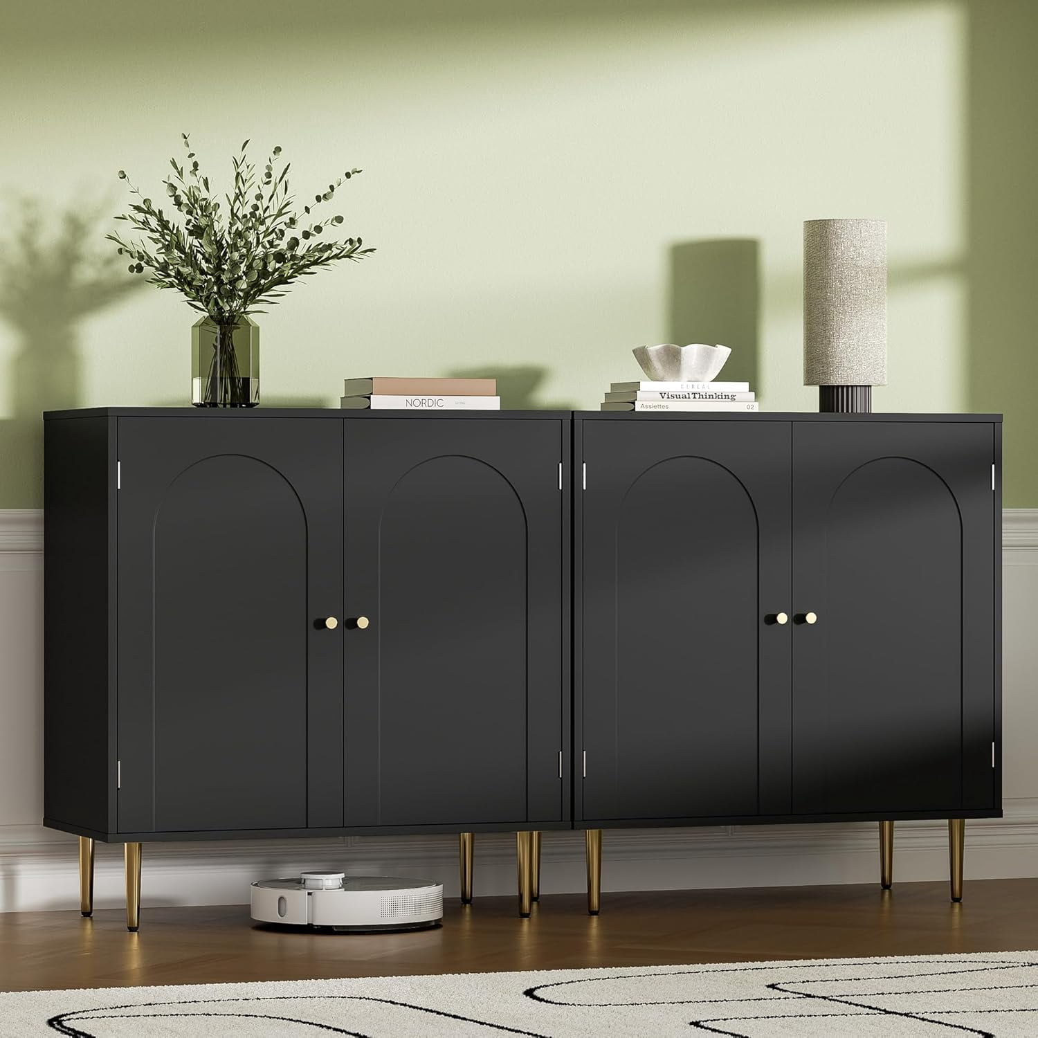 Sideboard Buffet with 4 Doors, Coffee Bar with Adjustable Shelf, Liquor ...