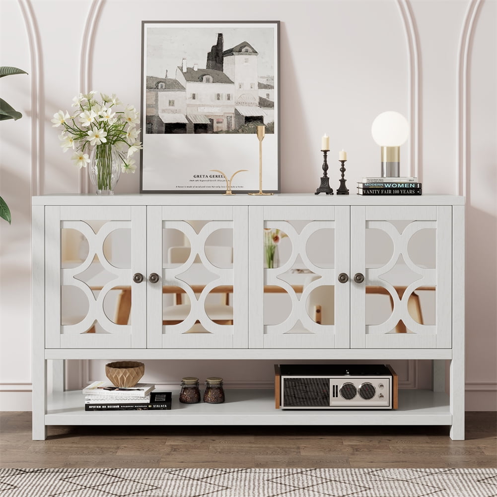 Sideboard Buffets Cabinet, Modern Accent Console Table with 4 Mirrored ...