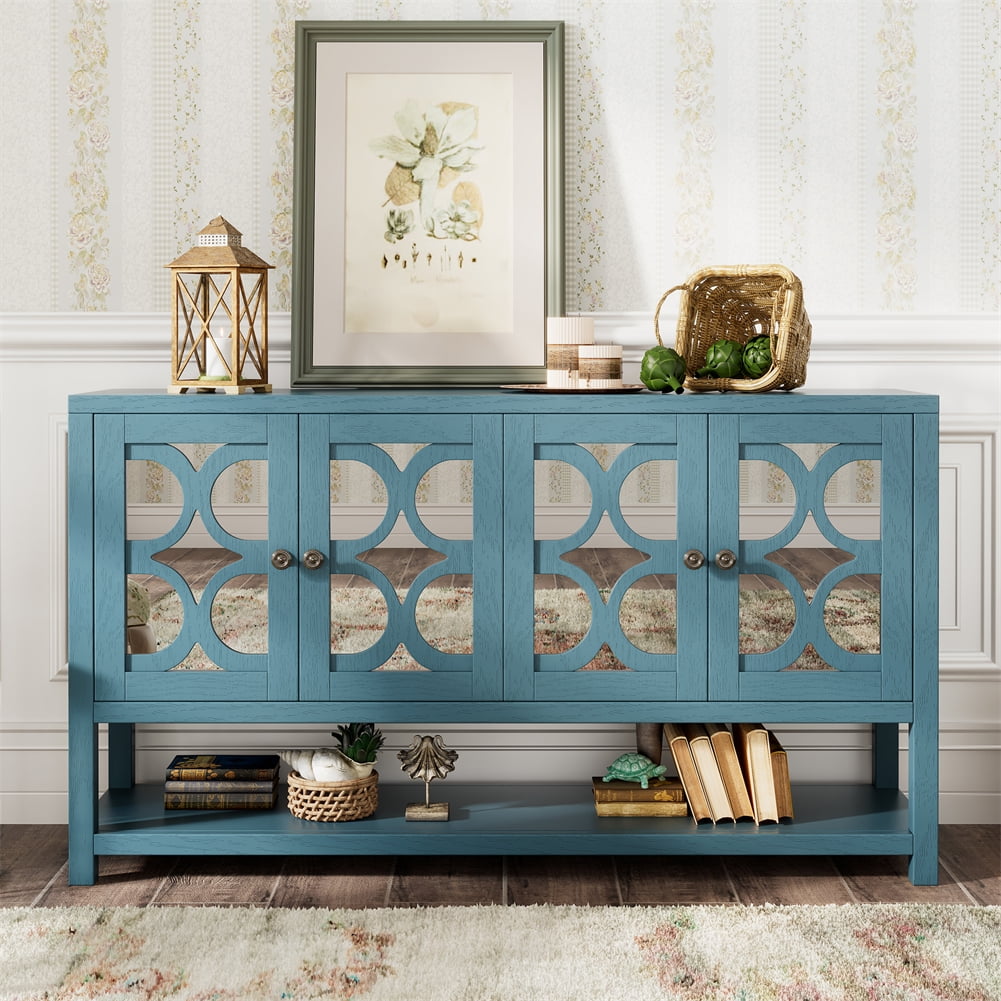 Sideboard Buffets Cabinet, Modern Accent Console Table with 4 Mirrored ...