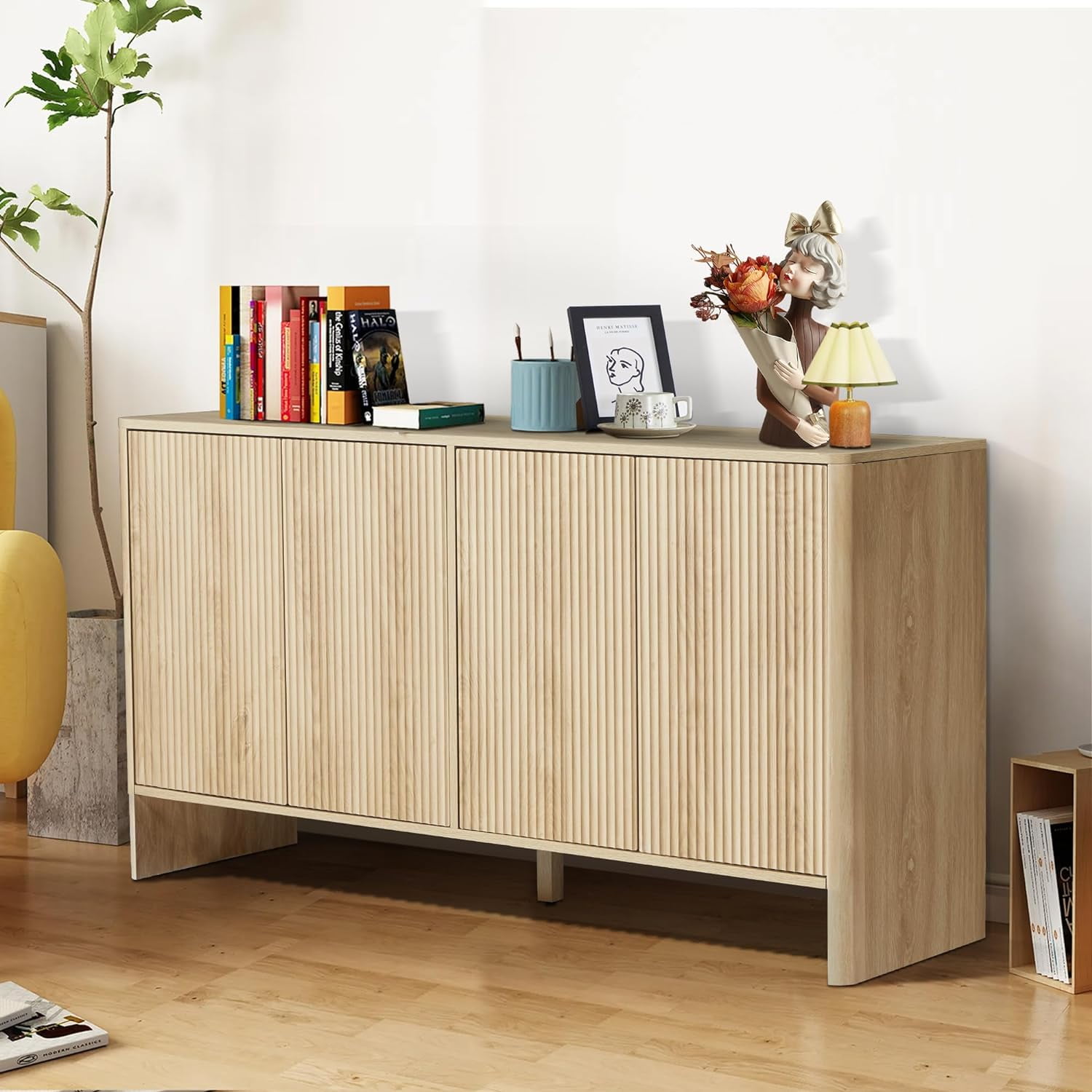 Sideboard Buffets Cabinet, Modern Accent Storage Cabinet with 4 Fluted ...