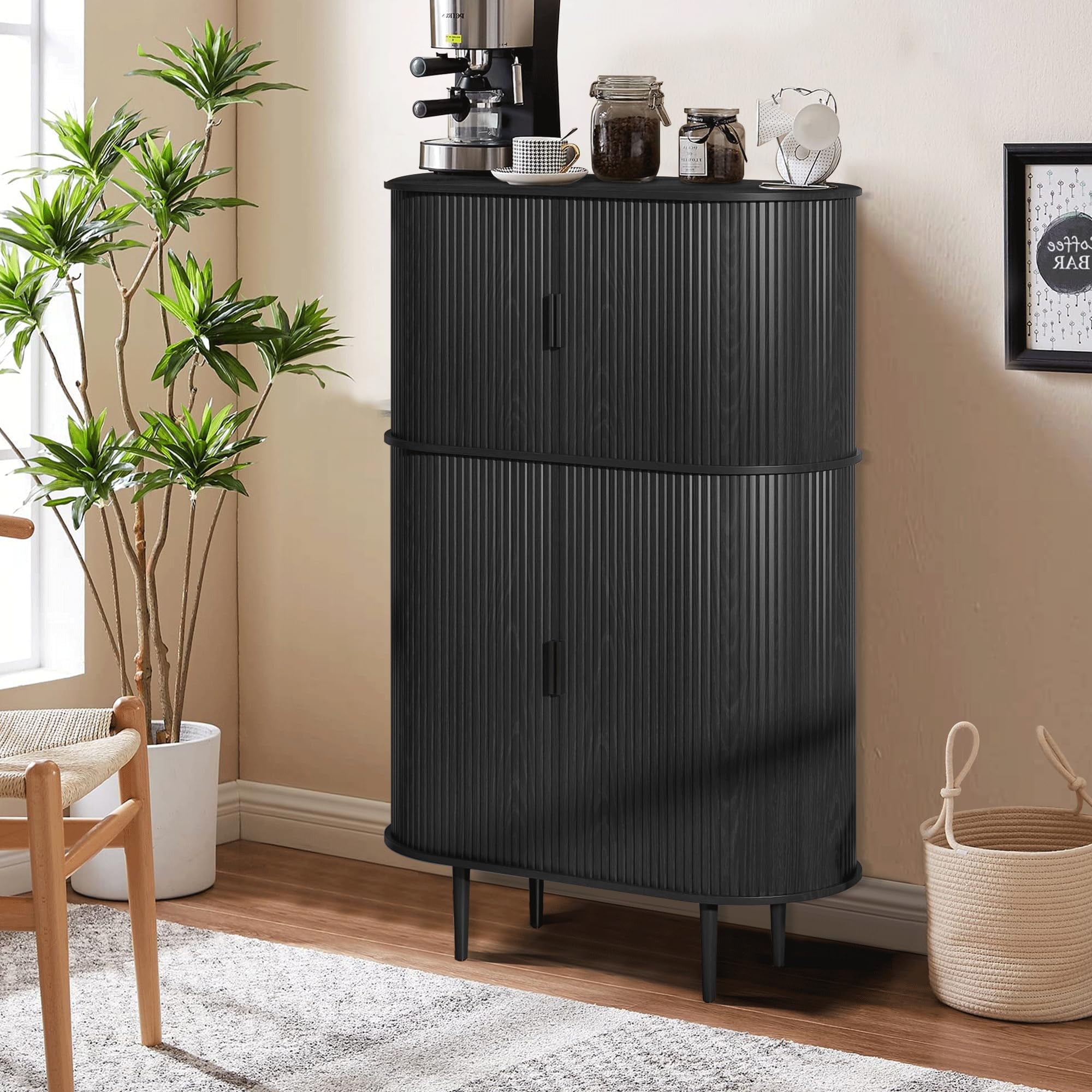 Sideboard Cabinet with Storage, Fluted Storage Buffet Cabinet with ...