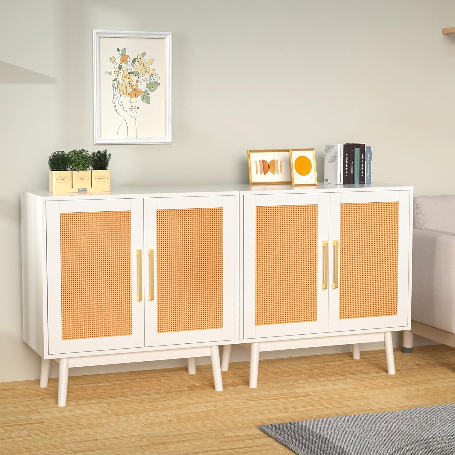 Sideboard Cabinet with Rattan Doors and Adjustable Shelves Rattan ...