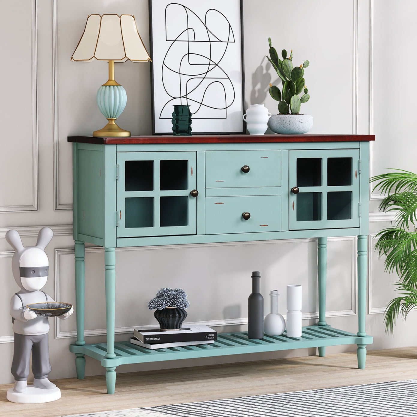 Sideboard Console Table with Drawers , Farmhouse Wood/Glass Buffet ...