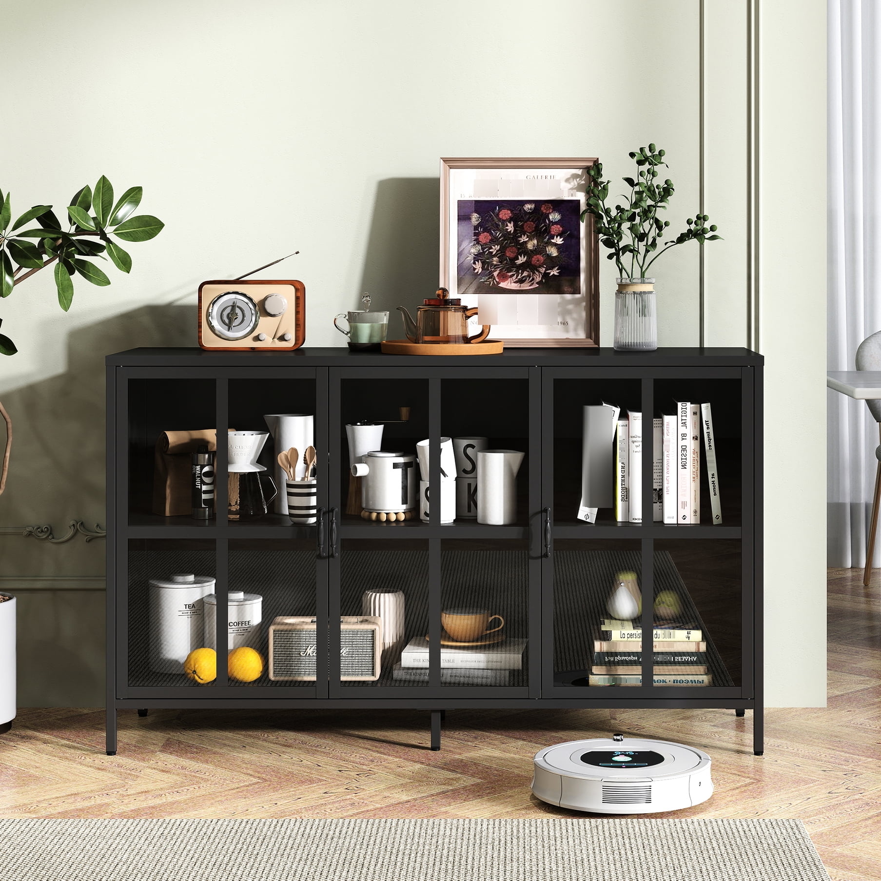 Sideboard With Metal Frame And Storage. Heavy Duty, Adjustable Feet ...