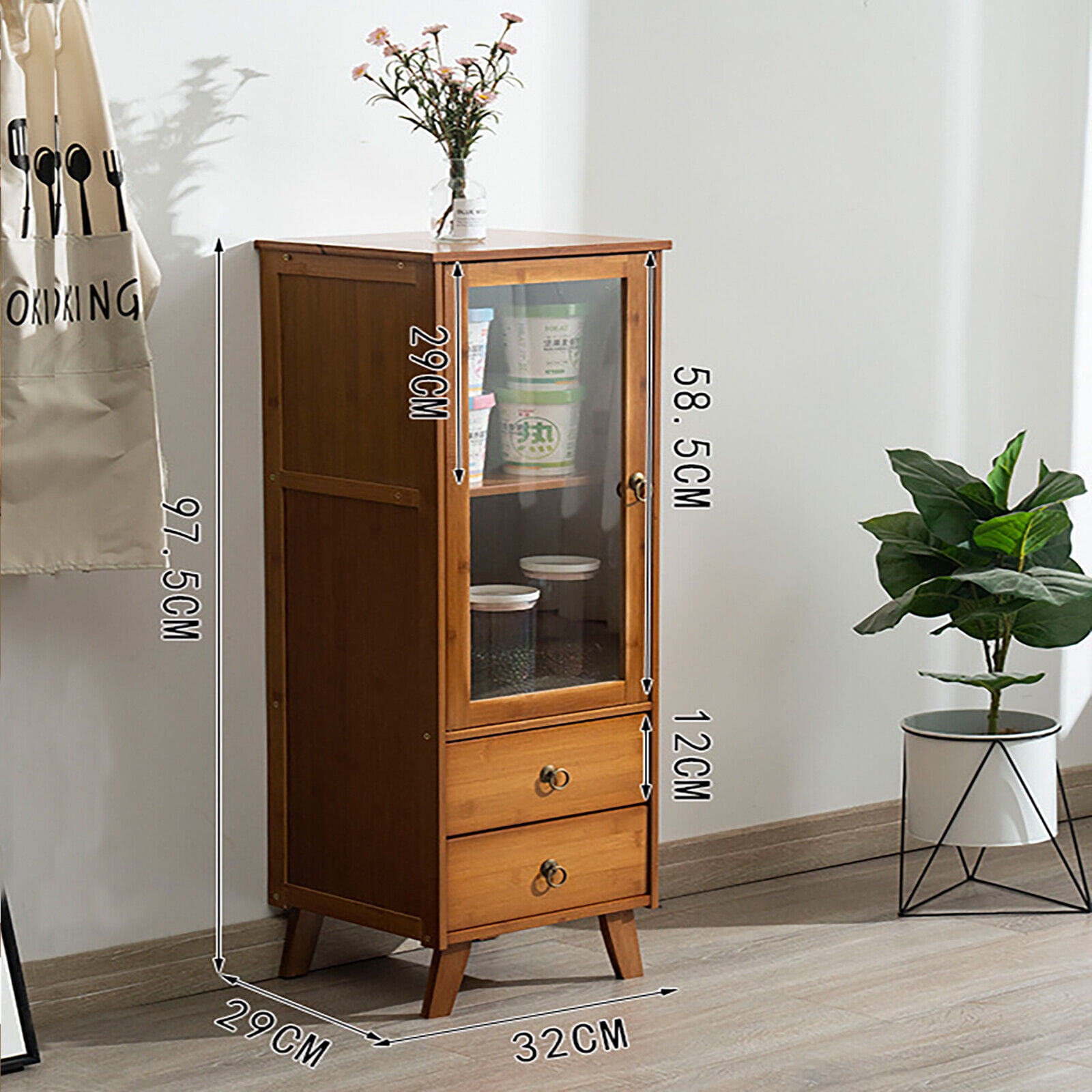 Sideboard Storage Cabine with 2 Drawer & 1 Door Kitchen Storage Cabinet ...