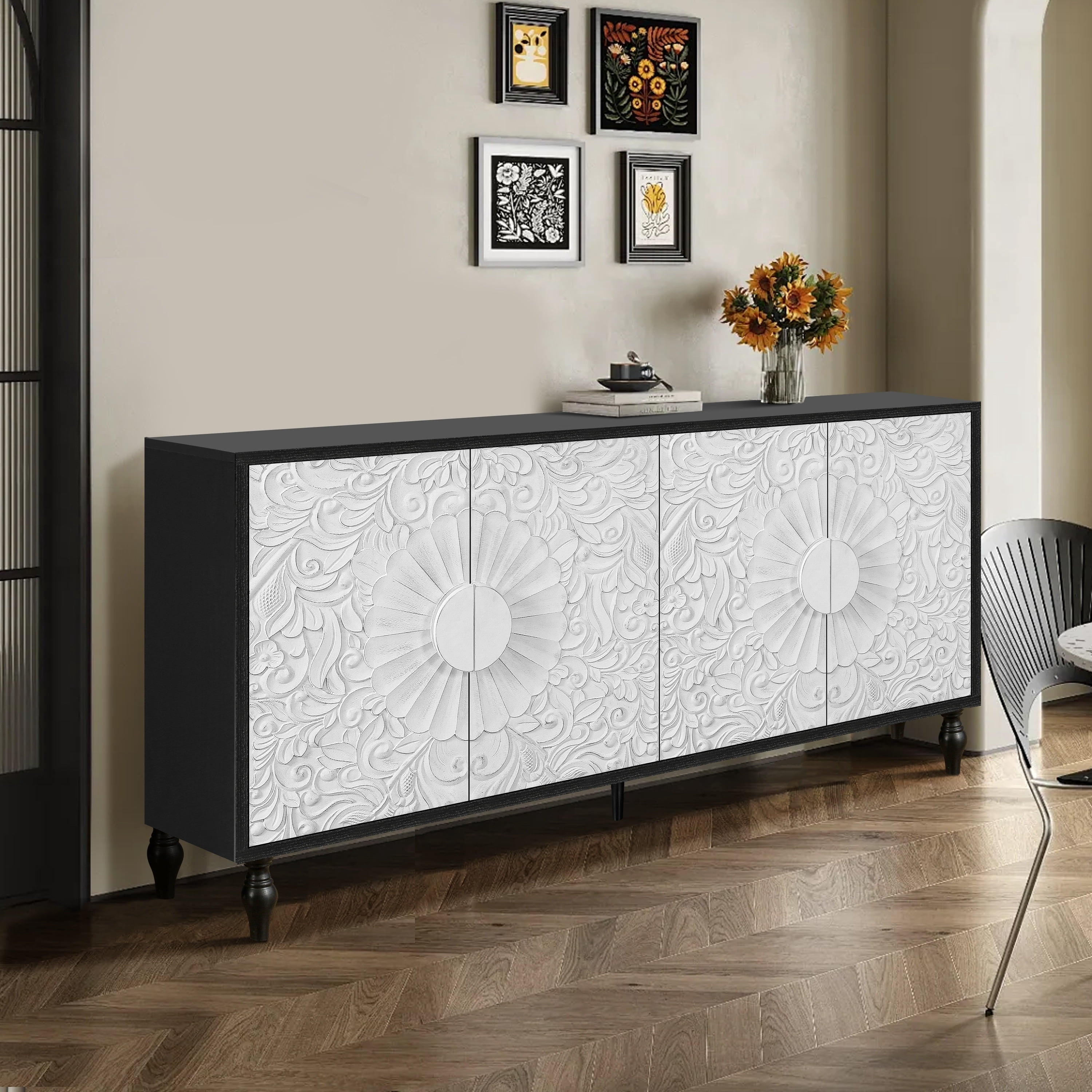 Sideboard TV Stand Wardrobe Accent Cabinets with Hollow-Carved Doors ...