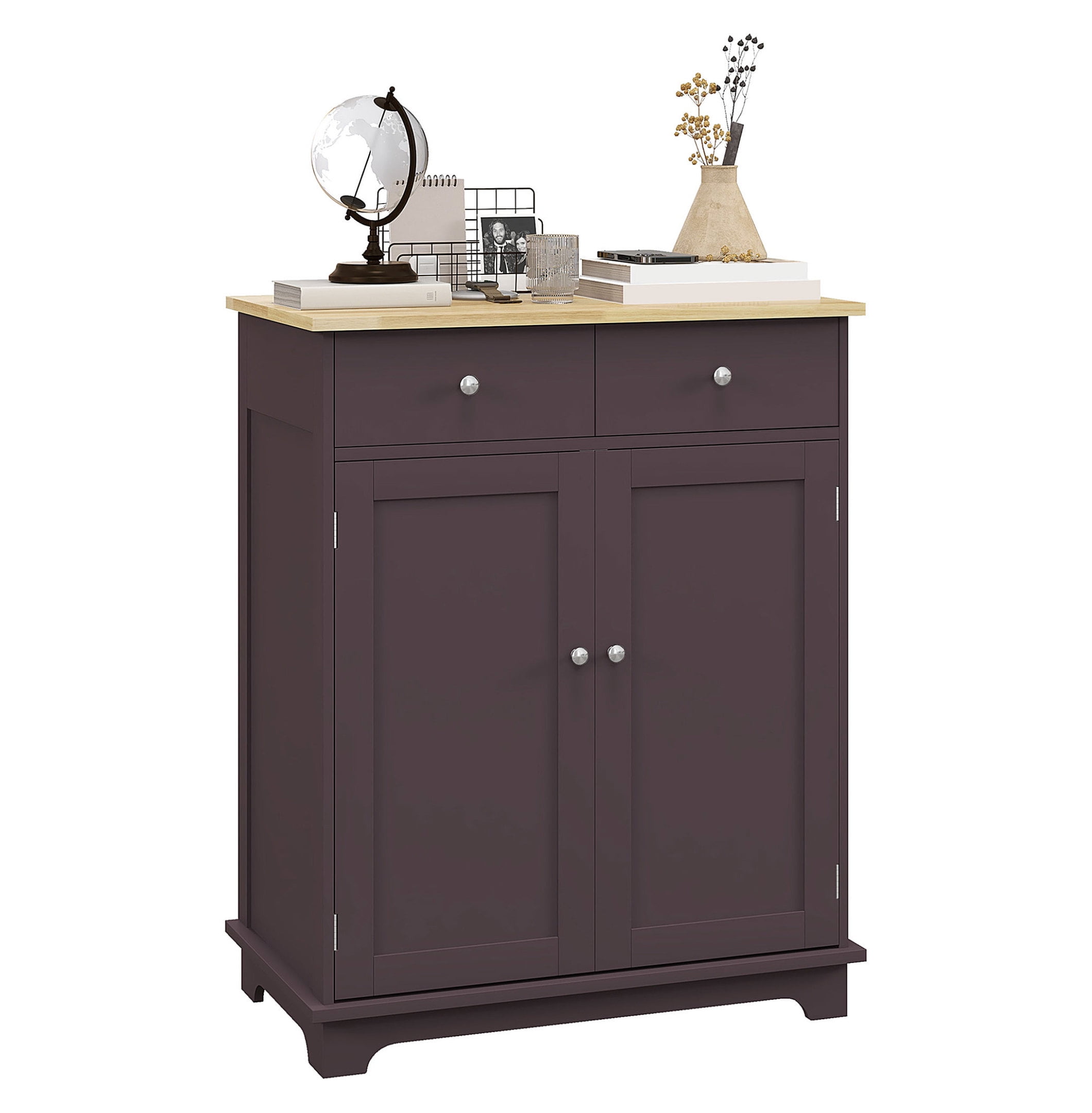 Sideboard with Solid Wood Countertop, Modern Kitchen Storage Cabinet ...