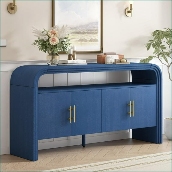 Sideboards, 59.8” Retro Minimalist Curved Buffet with 4 Doors, Open ...