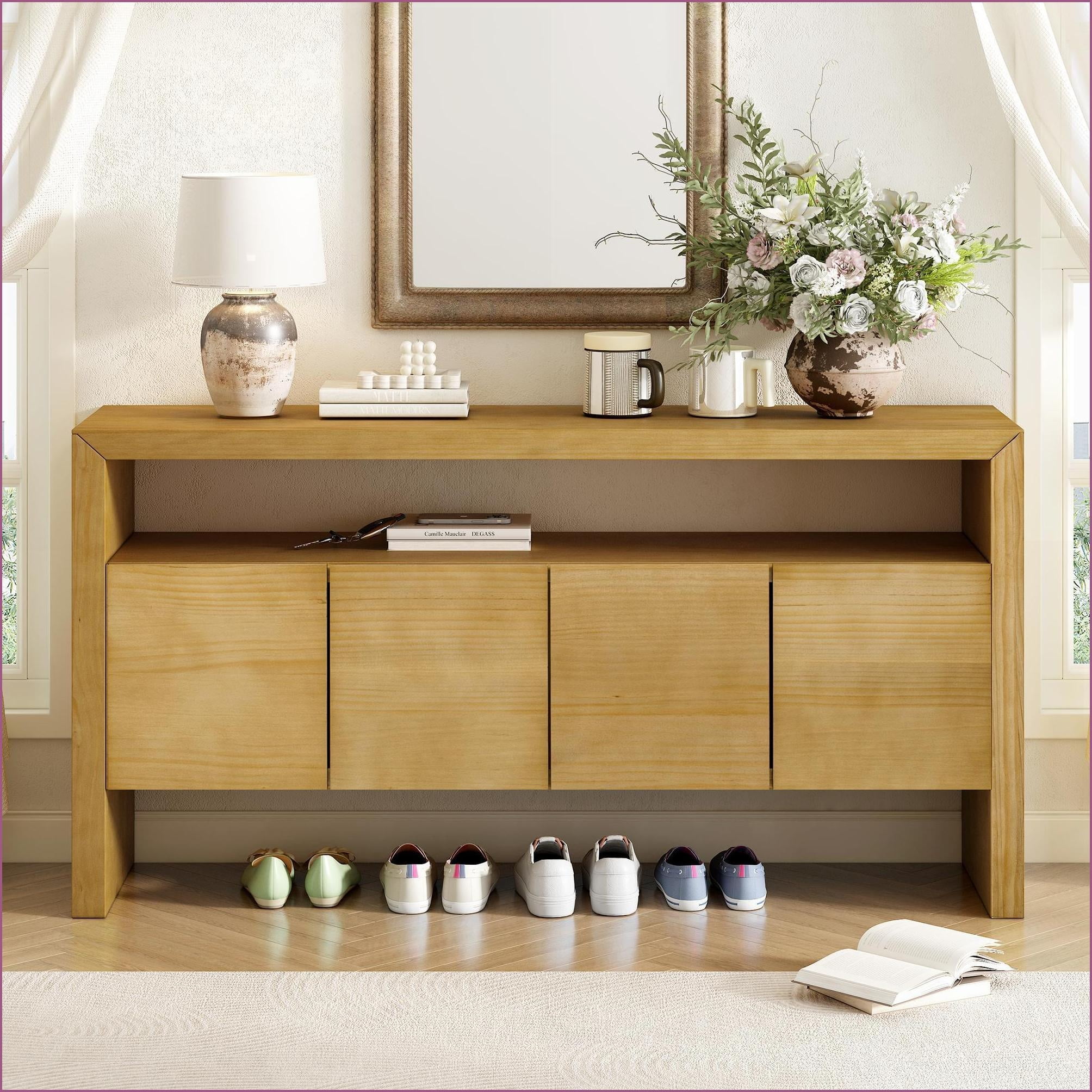 Sideboards 60” Modern Minimalist Solid Wood Veneer Storage Sideboard ...