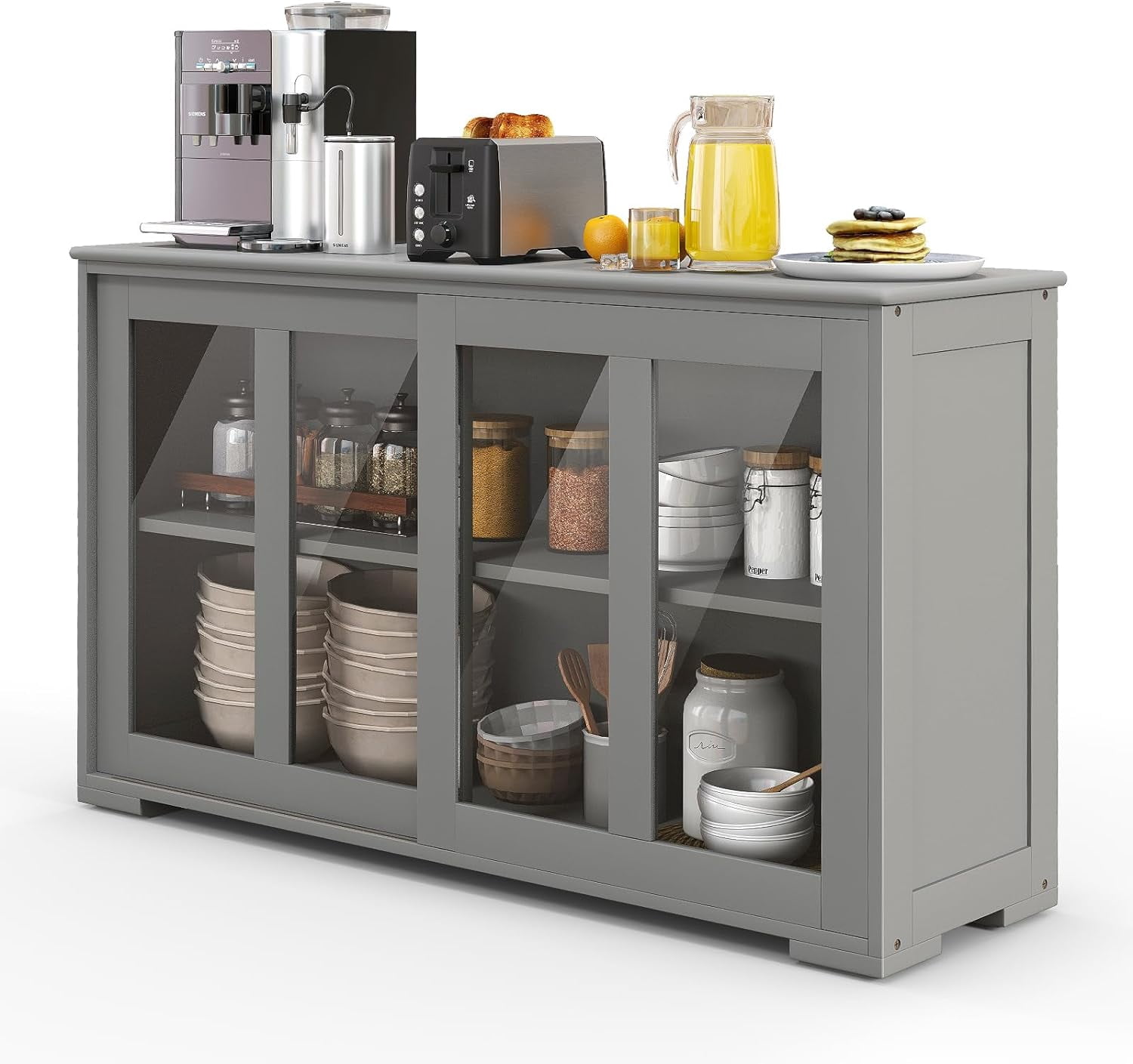 Sideboards Buffet Cabinet, Sliding Tempered Glass Door Coffee Bar ...