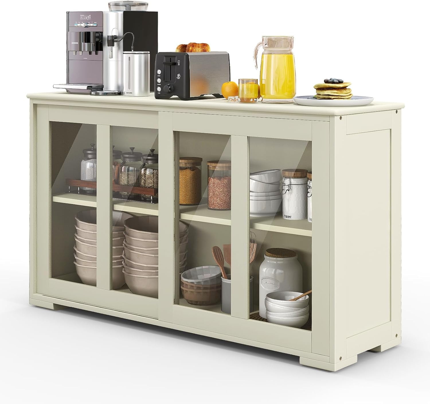 Sideboards Buffet Cabinet, Sliding Tempered Glass Door Coffee Bar ...