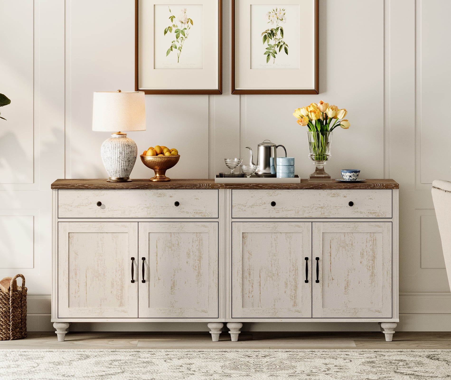 Sideboards Cabinet with 4 Doors and 2 Drawers, Farmhouse Large Buffet ...