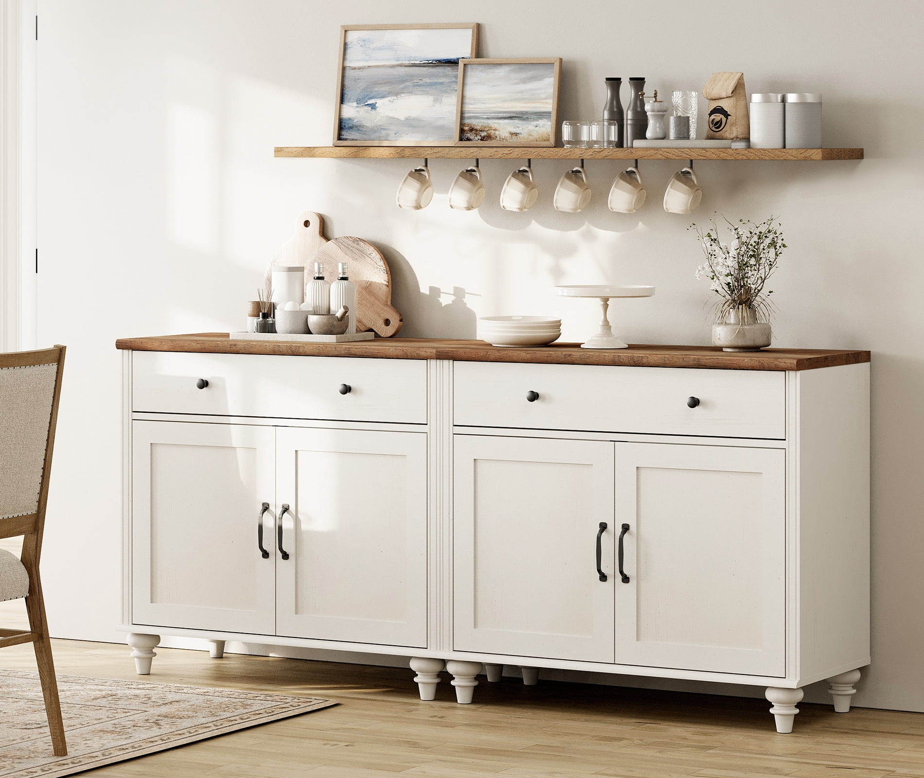 Sideboards Cabinet with 4 Doors and 2 Drawers, Farmhouse Large Buffet ...