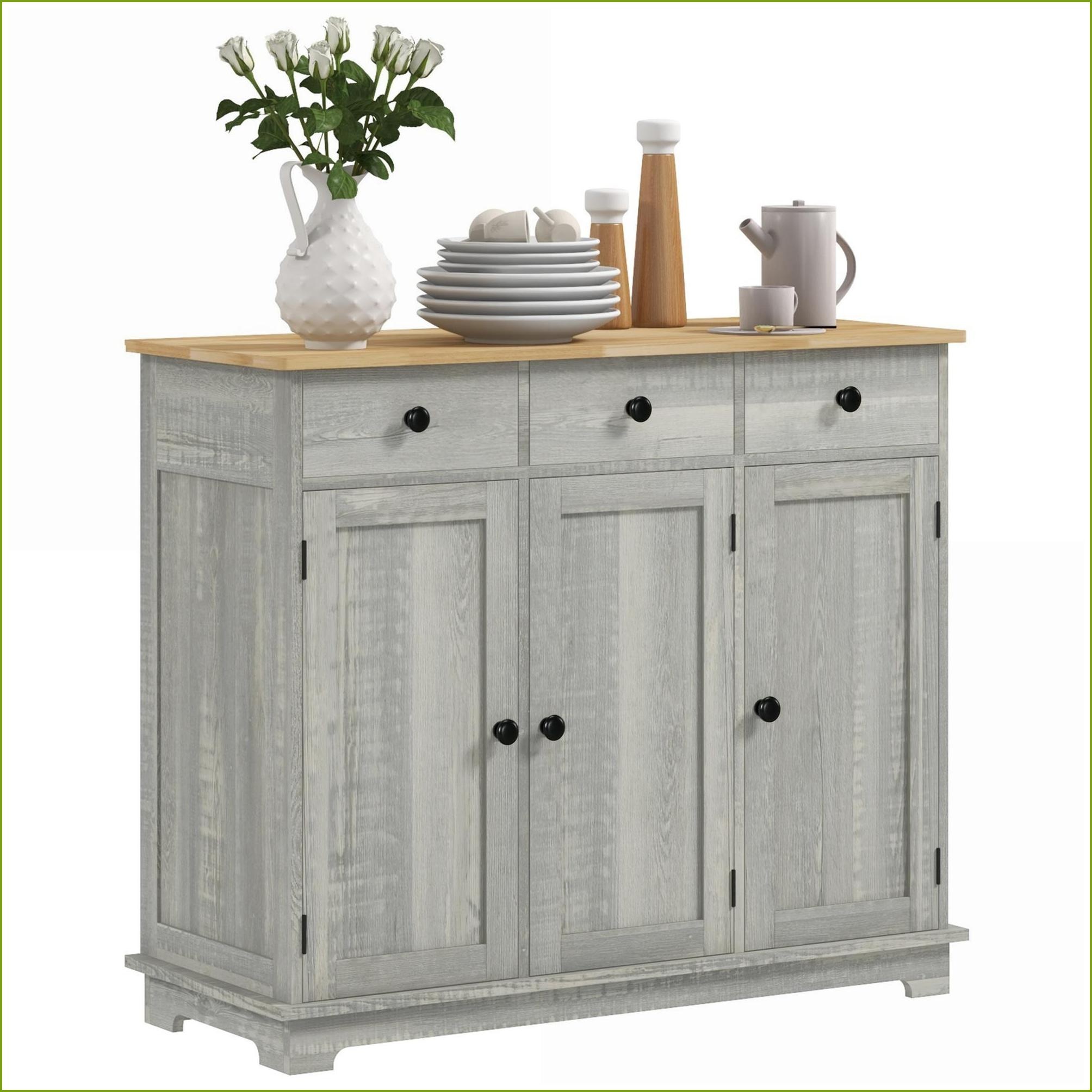 Sideboards, HOMCOM Modern Distressed Light Gray Sideboard with Solid ...
