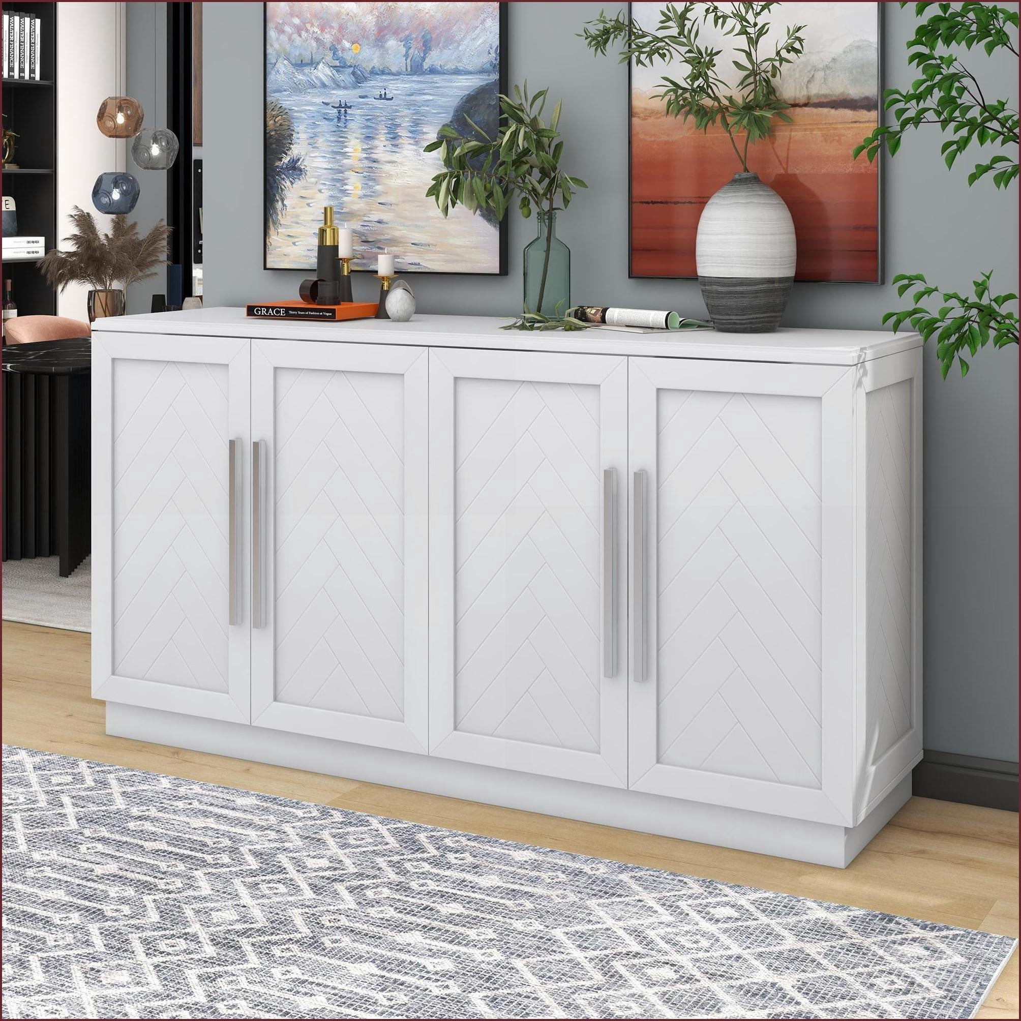 Sideboards with Storage, 60”L Modern MDF Buffet Cabinet with Adjustable ...