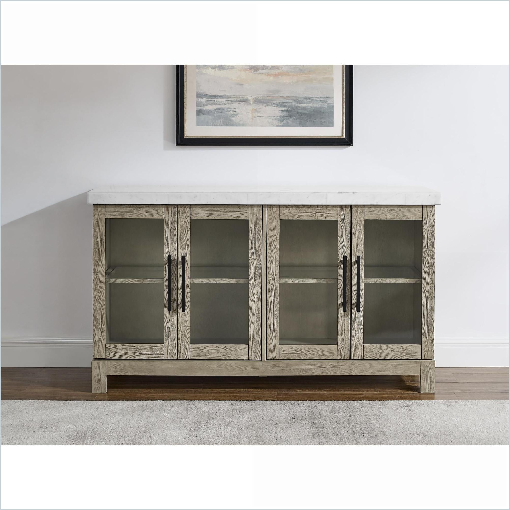 Sideboards with Touch Lighting | White Marble Veneer Solid Poplar ...