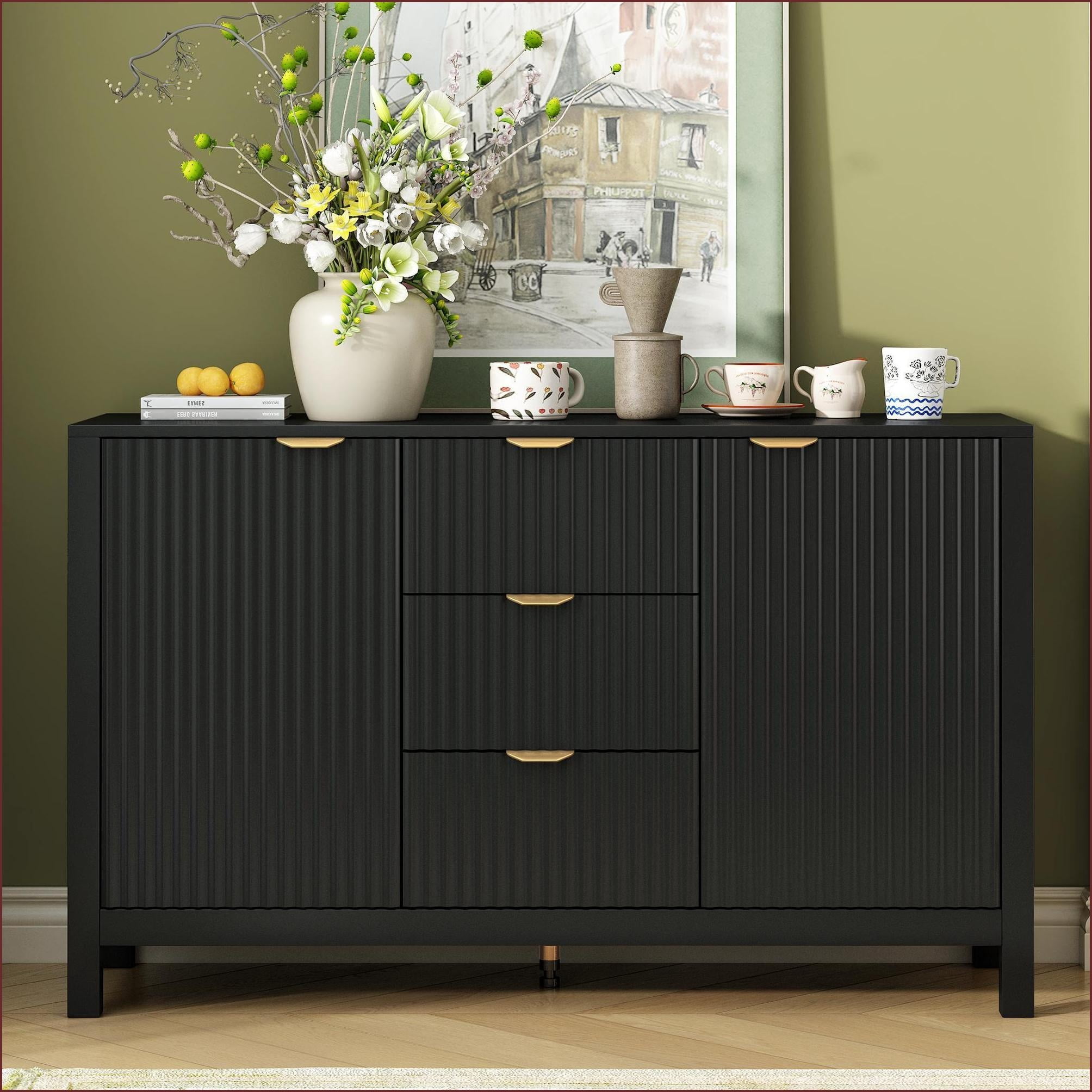 Sideboards with Wave Design | 3 Drawers, Soft-Close Doors, Adjustable ...