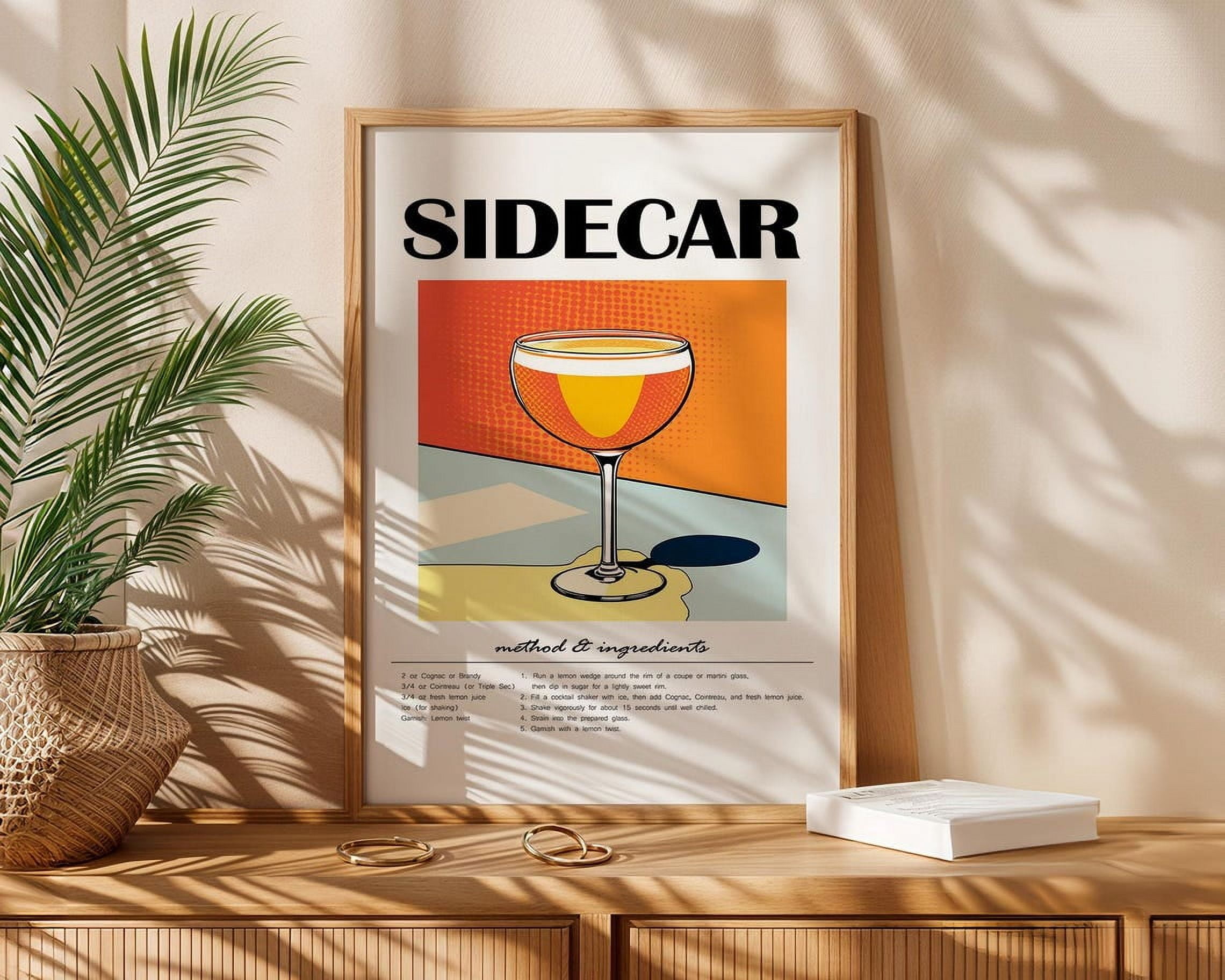 Sidecar Cocktail Recipe Print, Classic Cognac Drink Art, Retro Bar ...